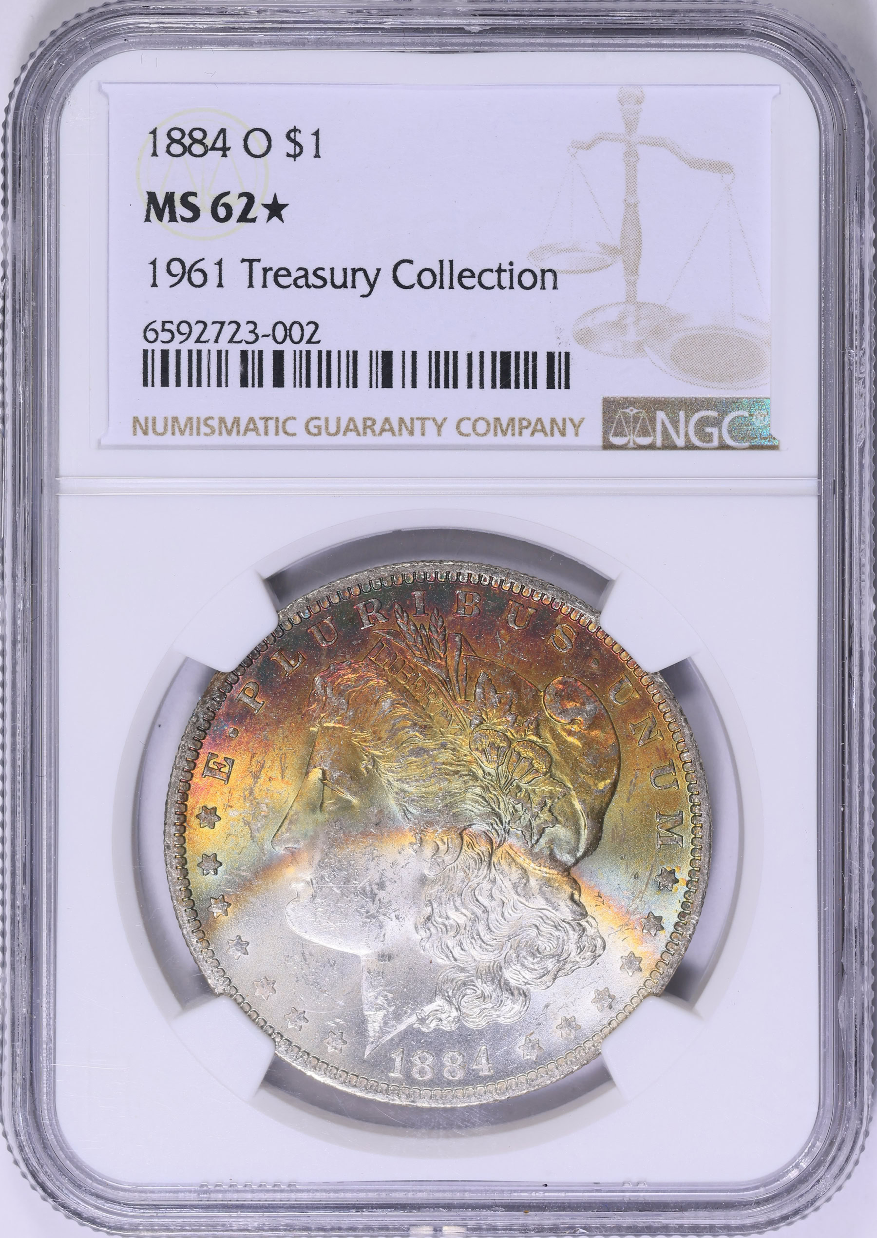 1884-O Morgan Silver Dollar NGC MS-62 ★ (Toned) (1961 Treasury Collection) (Item 1817647 ...