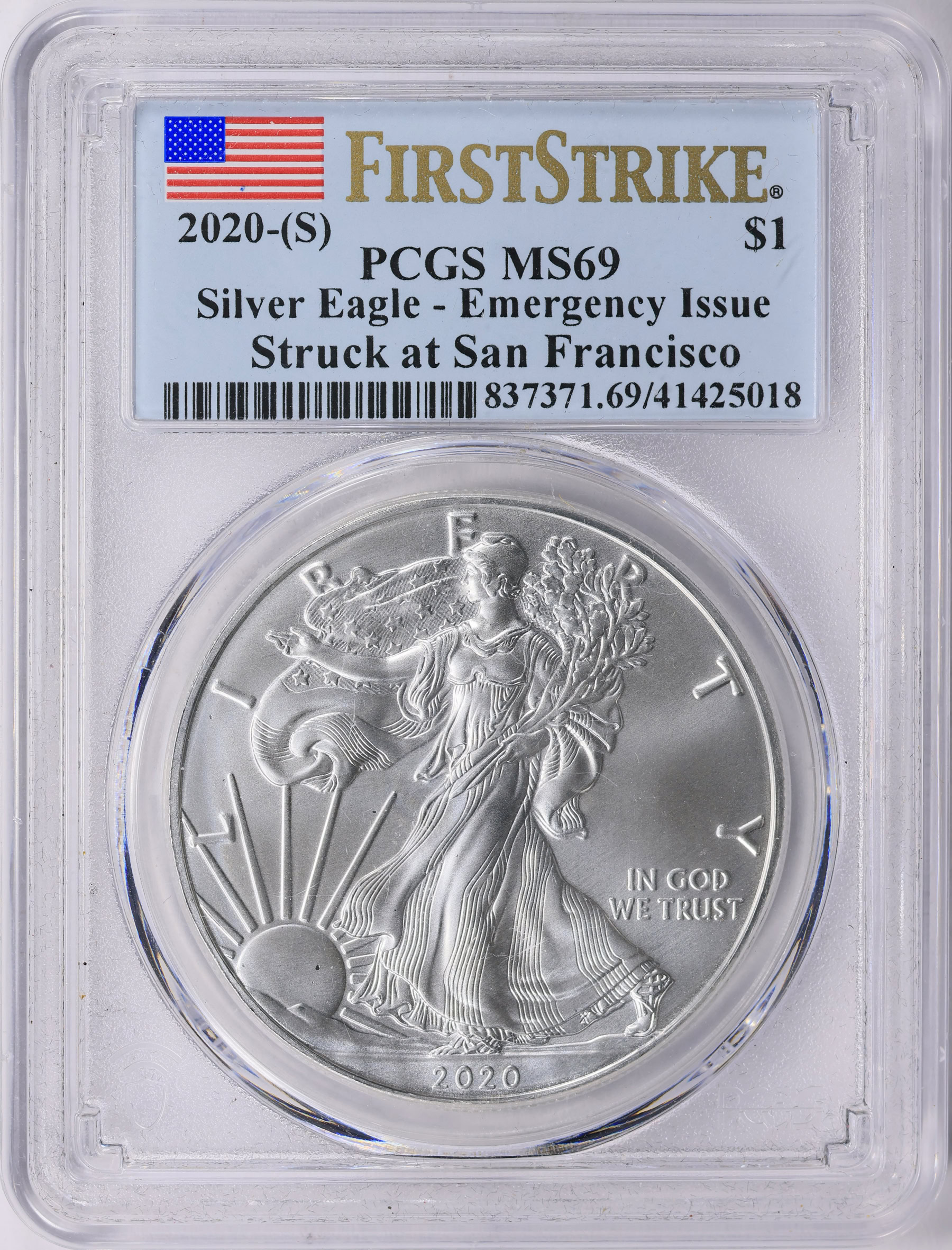 2020-(S) $1 Silver Eagle Struck at San Francisco Emergency Issue First Strike PCGS MS-69 (Item ...