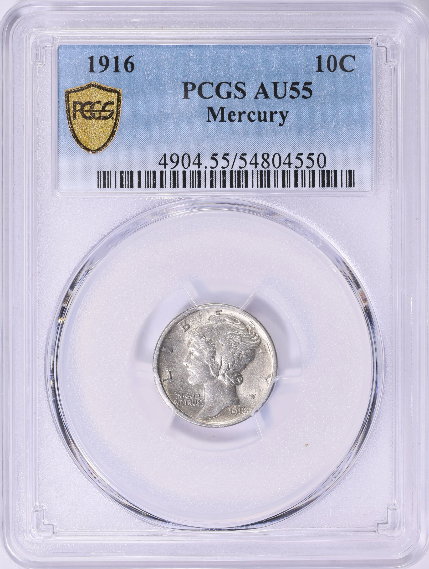 1916 Mercury Dime PCGS AU-55 (Item 1817701) | GreatCollections Coin Auctions