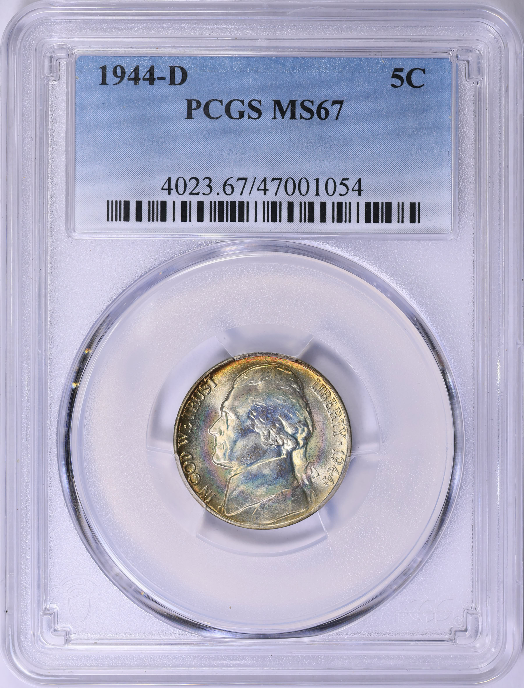 1944-D Jefferson Nickel PCGS MS-67 (Toned) (Item 1817715) | GreatCollections Coin Auctions