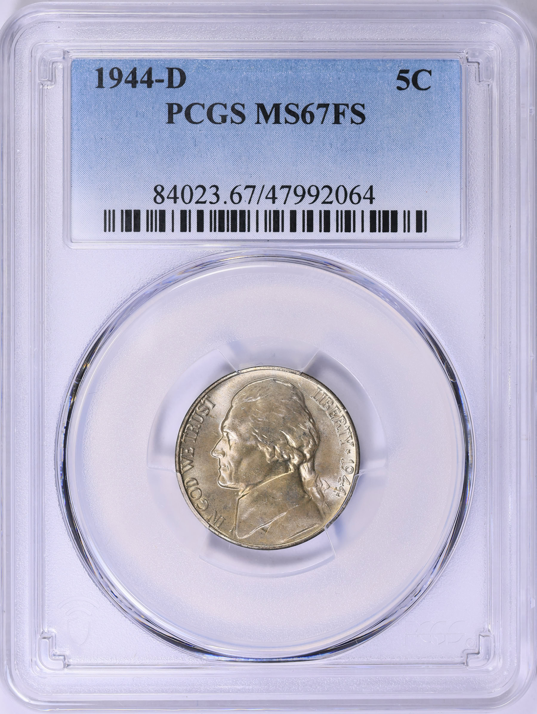 1944-D Jefferson Nickel PCGS MS-67 FS (Item 1817717) | GreatCollections Coin Auctions