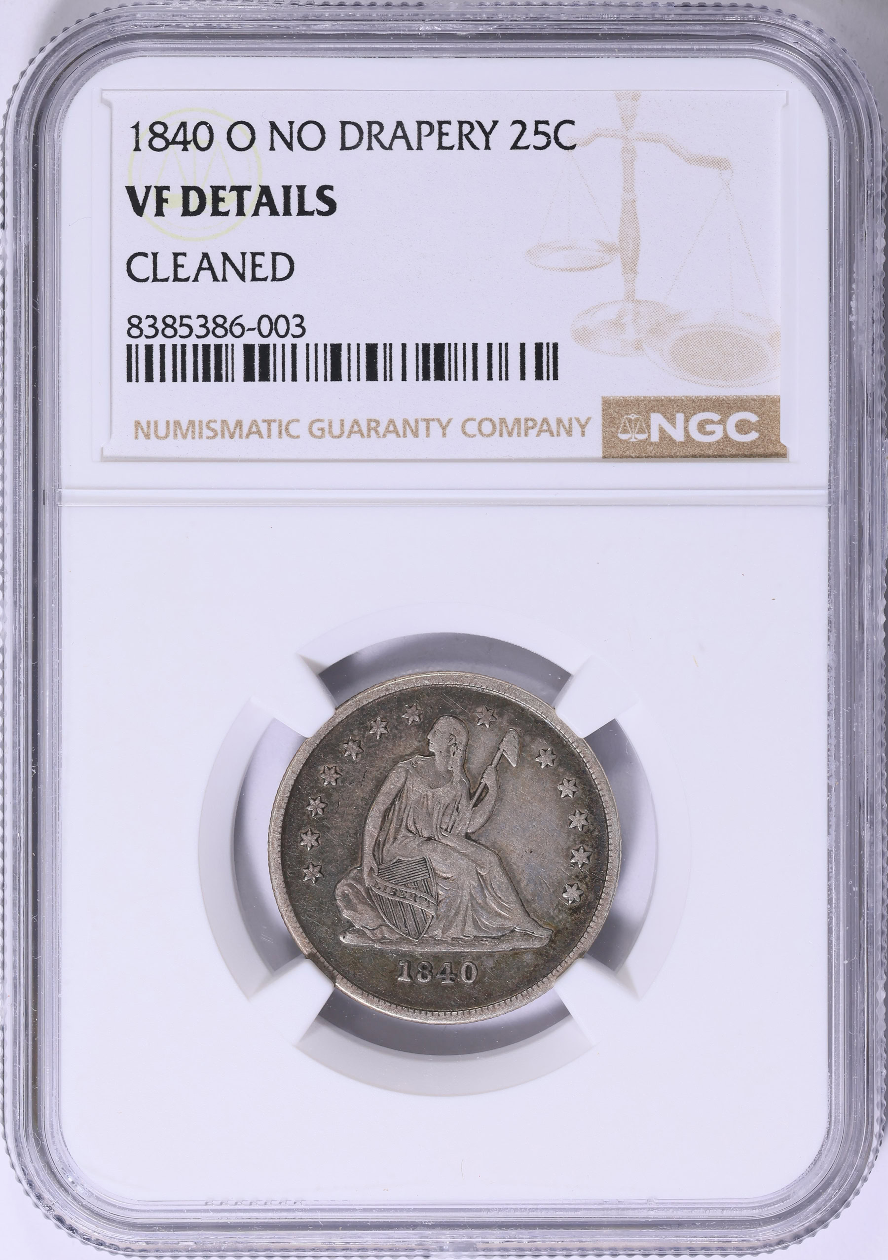 1840-O Seated Liberty Quarter No Drapery NGC VF Details (Item 1817741) | GreatCollections Coin ...