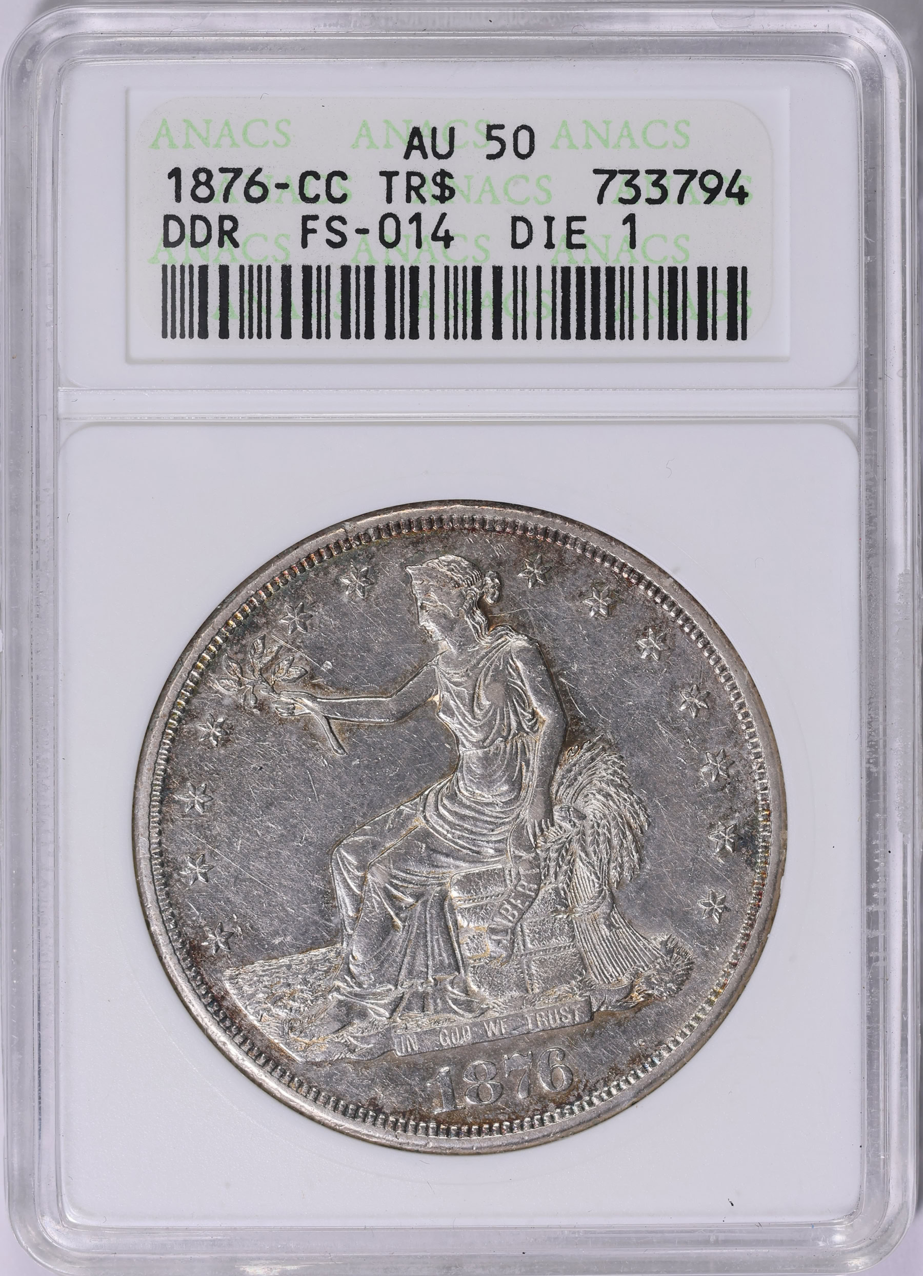 1876-CC Trade Silver Dollar Doubled Die Reverse FS-014 Die 1 ANACS AU-50 OH (Toned) (Item ...