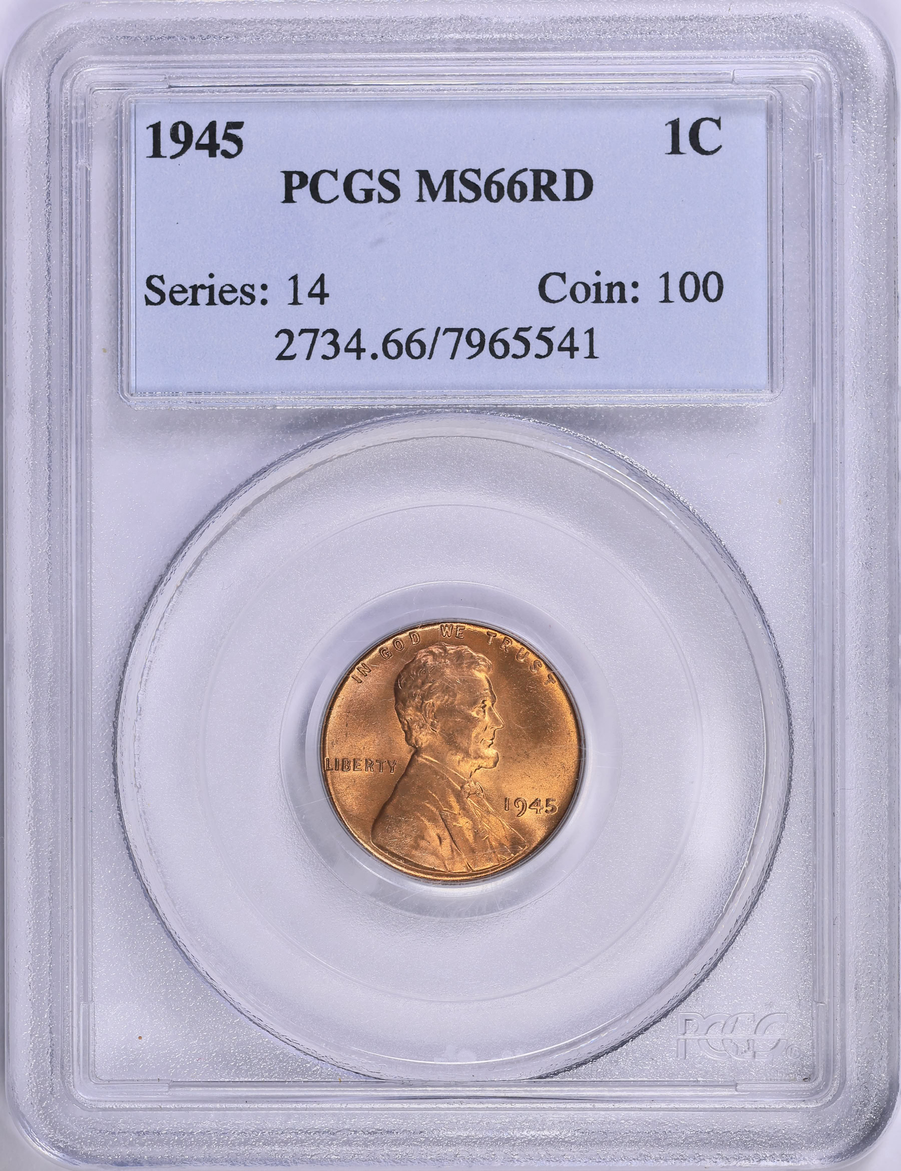 1945 Lincoln Cent PCGS MS-66 RD (Item 1817780) | GreatCollections Coin Auctions