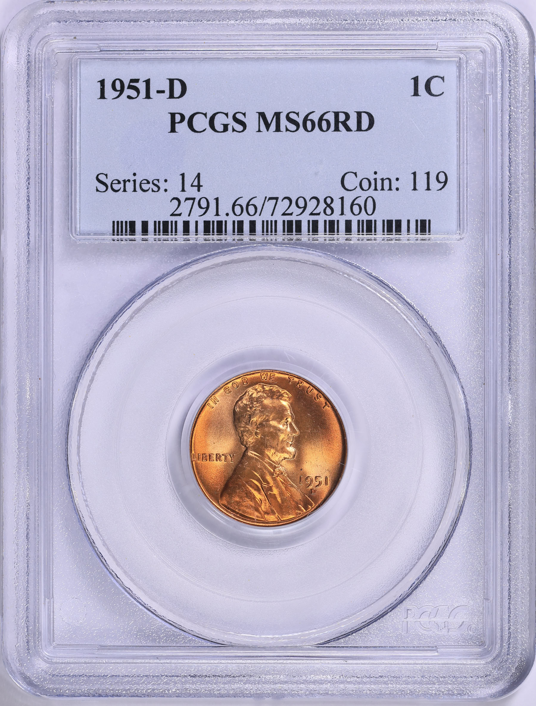 1951-D Lincoln Cent PCGS MS-66 RD (Item 1817784) | GreatCollections Coin Auctions