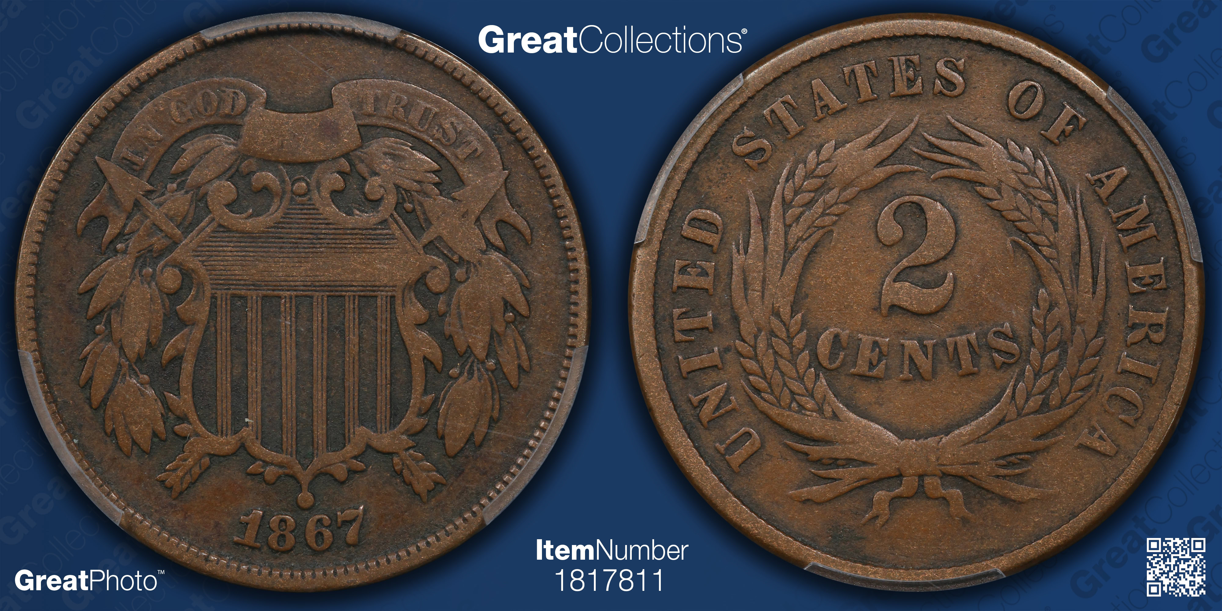 1867 Two-Cent Piece Doubled Die Obverse PCGS F-12 BN (Item 1817811 ...