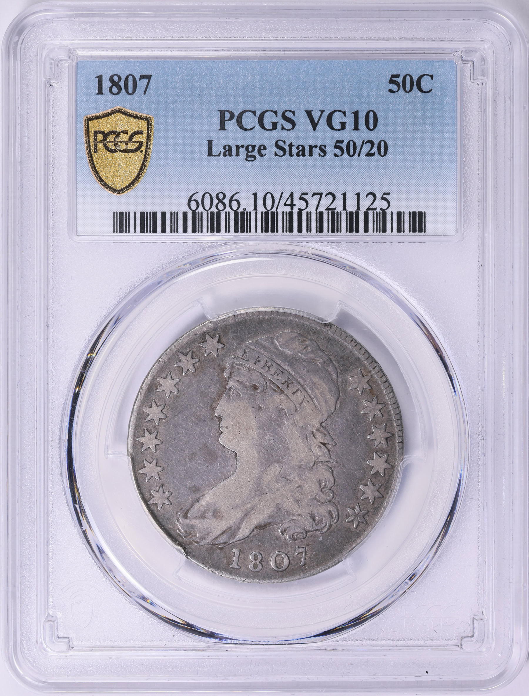 1807 Capped Bust Half Dollar Large Stars, 50/20 PCGS VG-10 (Item 1817916) | GreatCollections ...