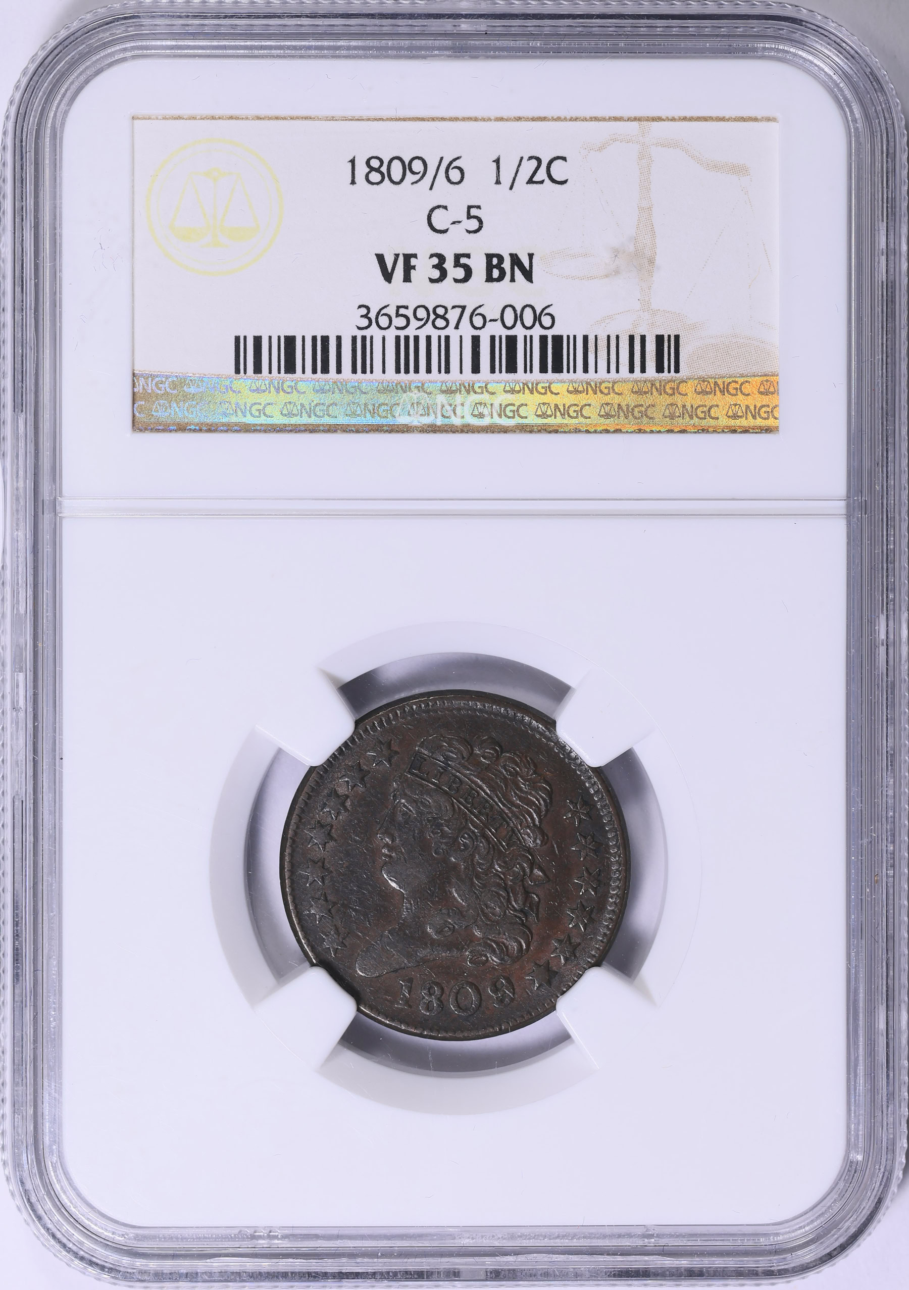 1809/6 Classic Half Cent Cohen 5 NGC VF-35 BN (Item 1817924) | GreatCollections Coin Auctions