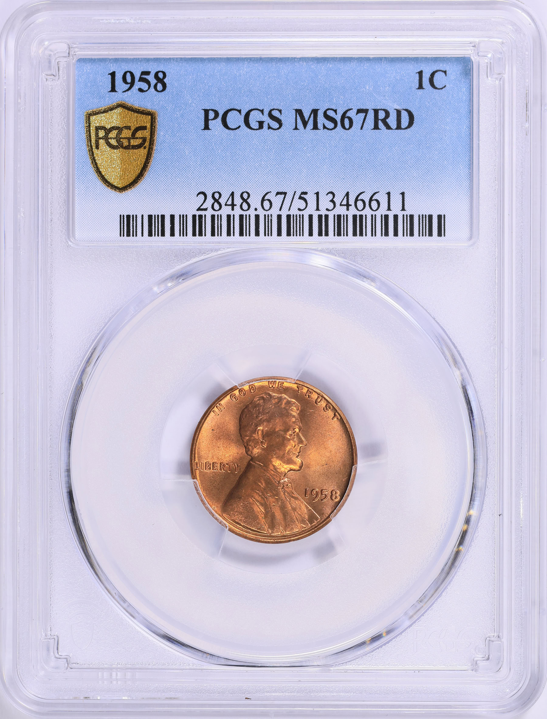 1958 Lincoln Cent PCGS MS-67 RD (Item 1817937) | GreatCollections Coin Auctions