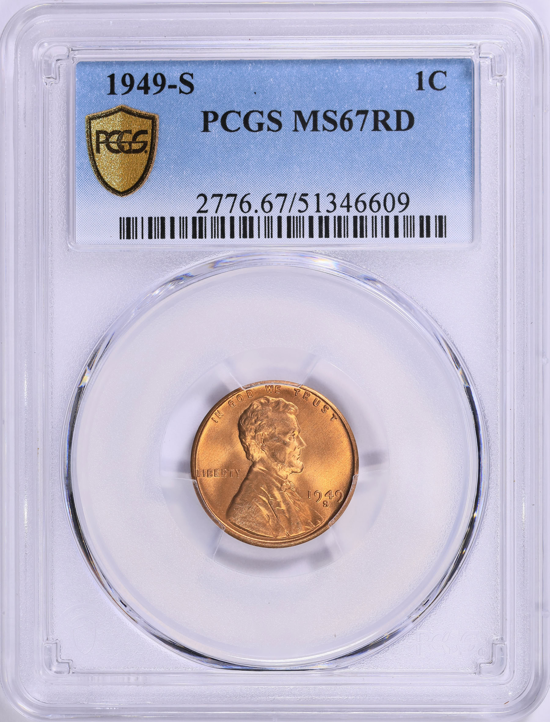 1949-S Lincoln Cent PCGS MS-67 RD (Item 1817940) | GreatCollections Coin Auctions