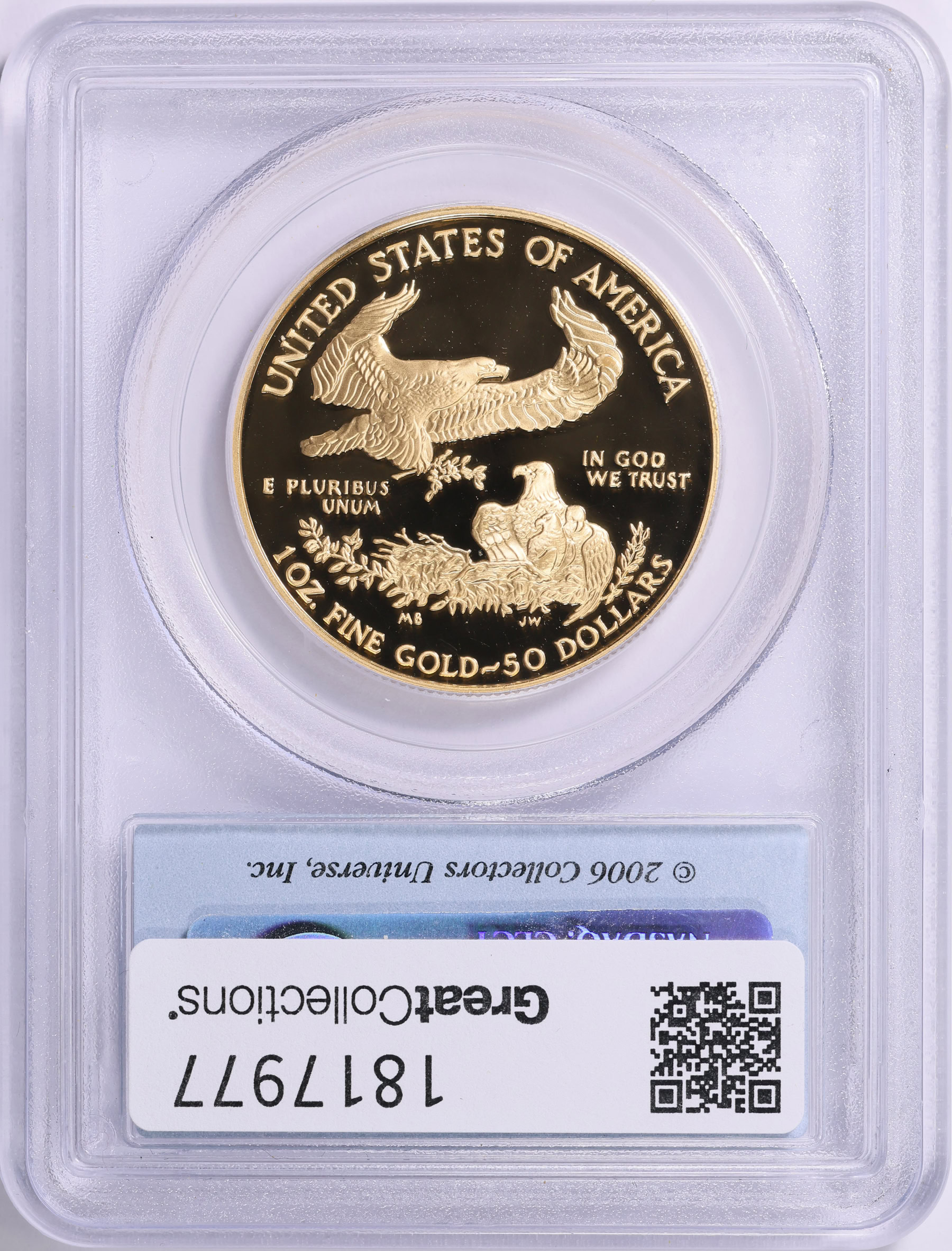 2006-W $50 One-Ounce Gold American Eagle 20th Anniversary. First Strike PCGS Proof-70 DCAM (Item ...