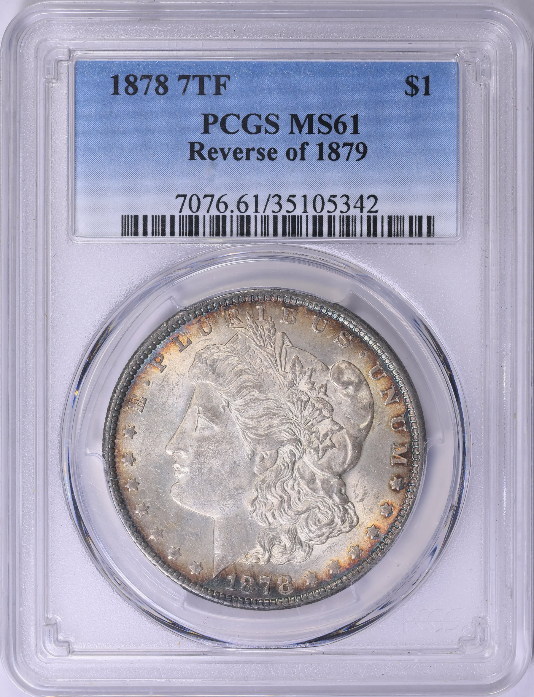 1878 Morgan Silver Dollar 7 Tailfeathers, Reverse of 1879 PCGS MS-61 (Toned) (Item 1818041 ...