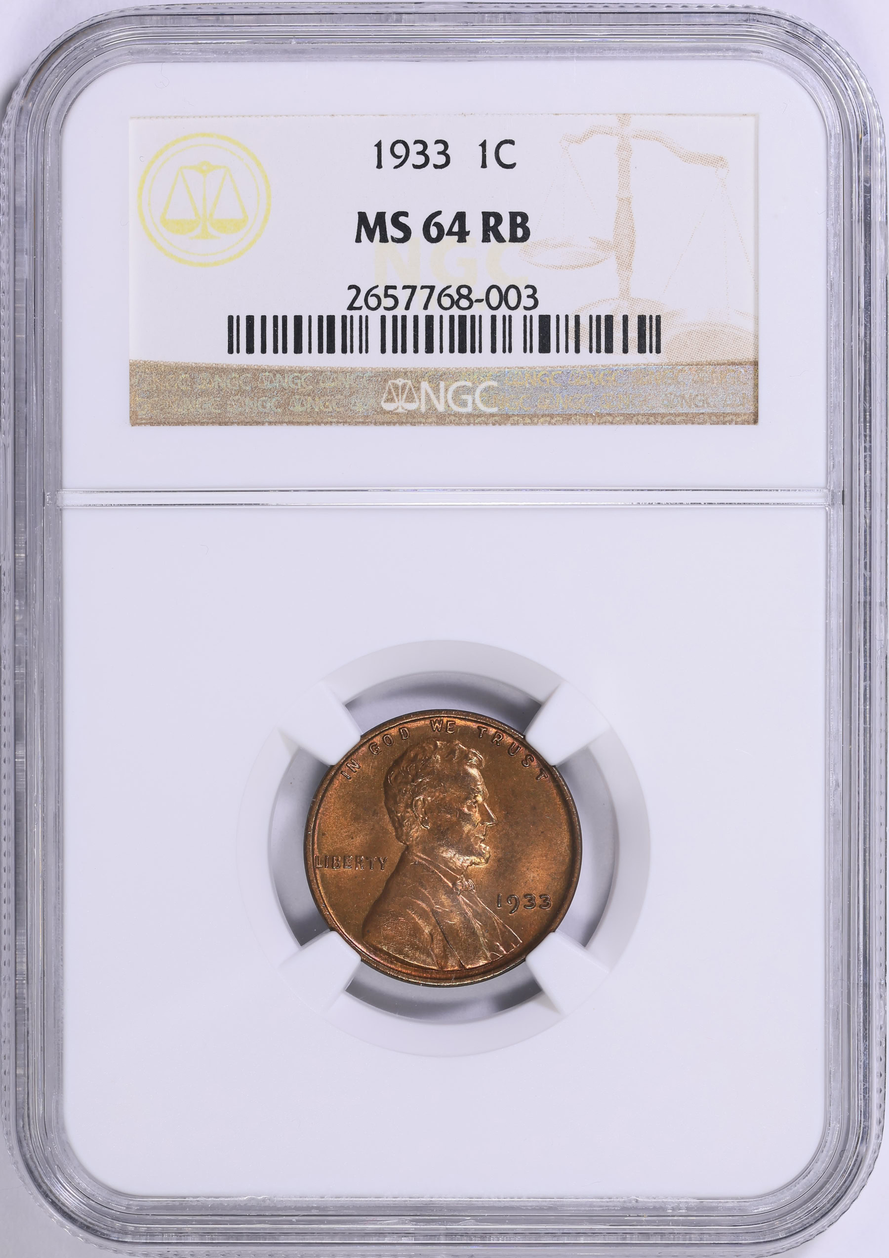 1933 Lincoln Cent NGC MS-64 RB (Toned) (Item 1818138 ...