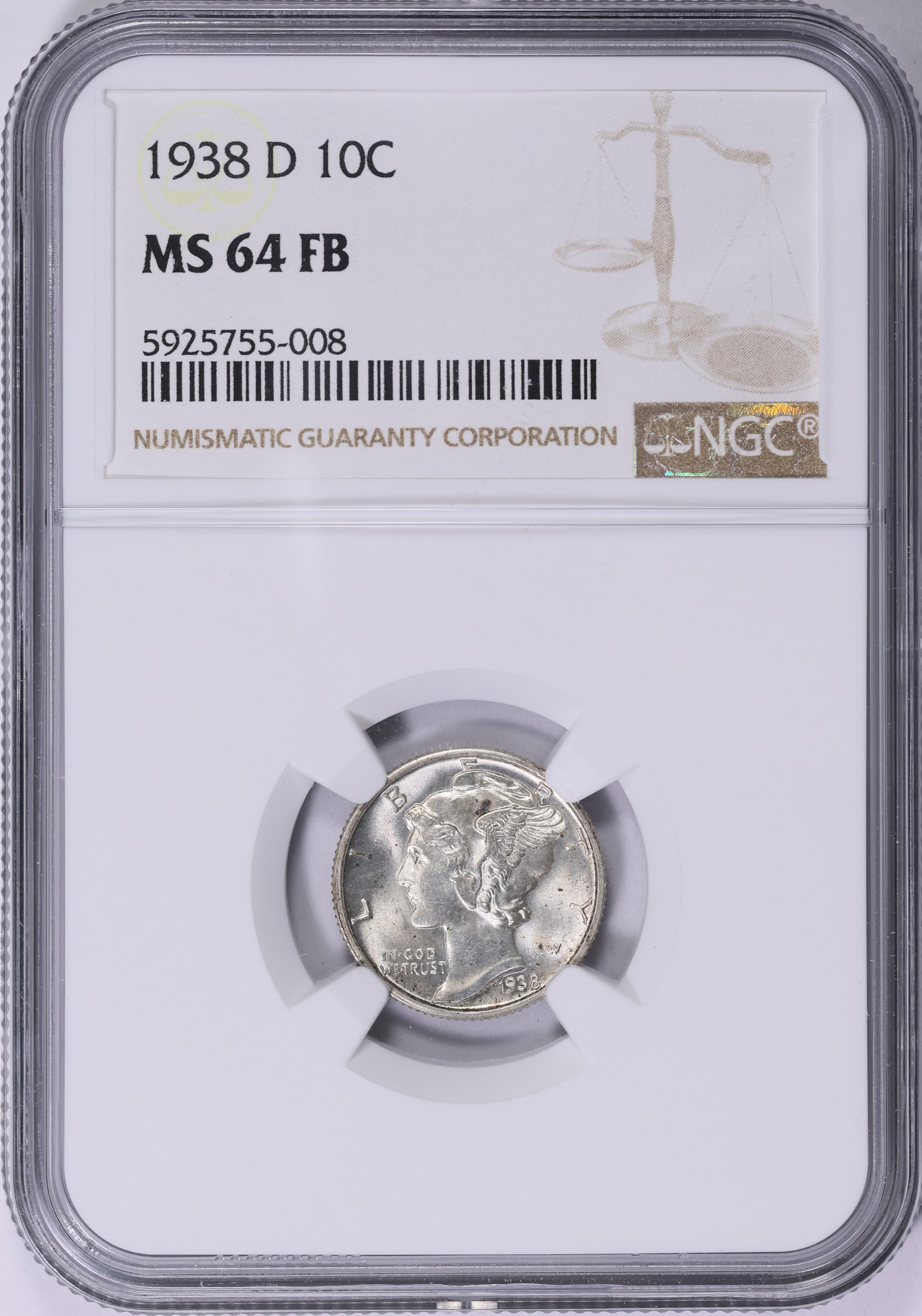 1938-D Mercury Dime NGC MS-64 FB (Item 1818163) | GreatCollections Coin Auctions