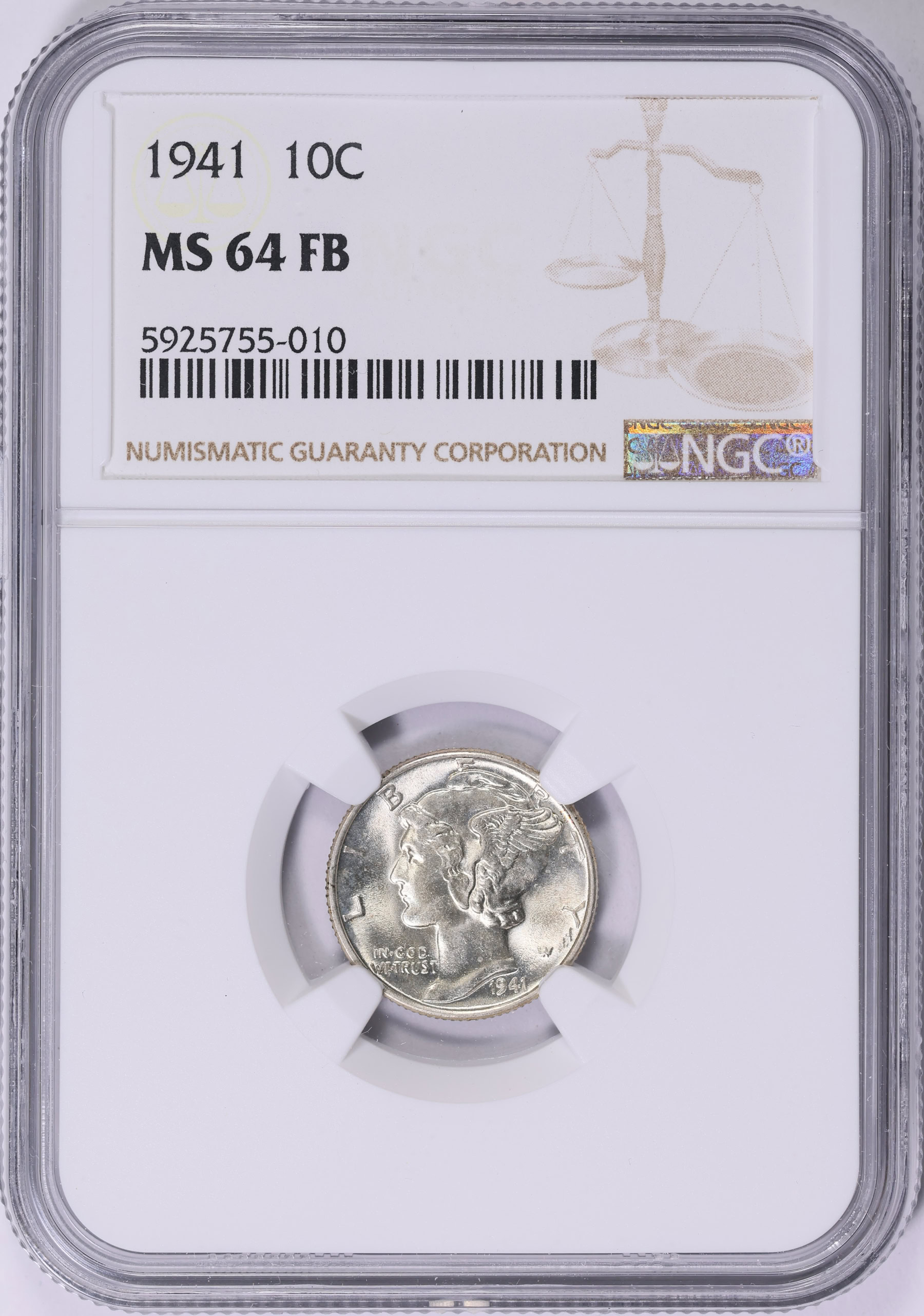 1941 Mercury Dime NGC MS-64 FB (Item 1818164) | GreatCollections Coin Auctions