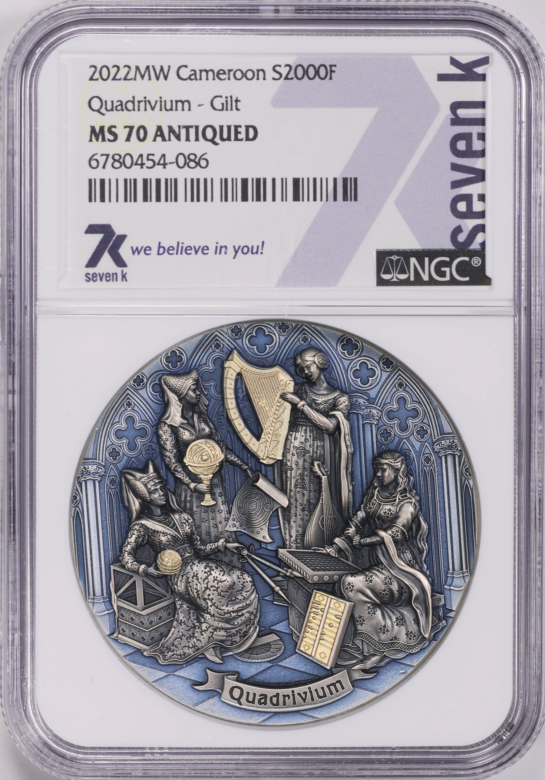 Cameroun 2022-MW Silver 2000 Fr Quadrivium Gilt Antiqued KM-512 NGC MS ...