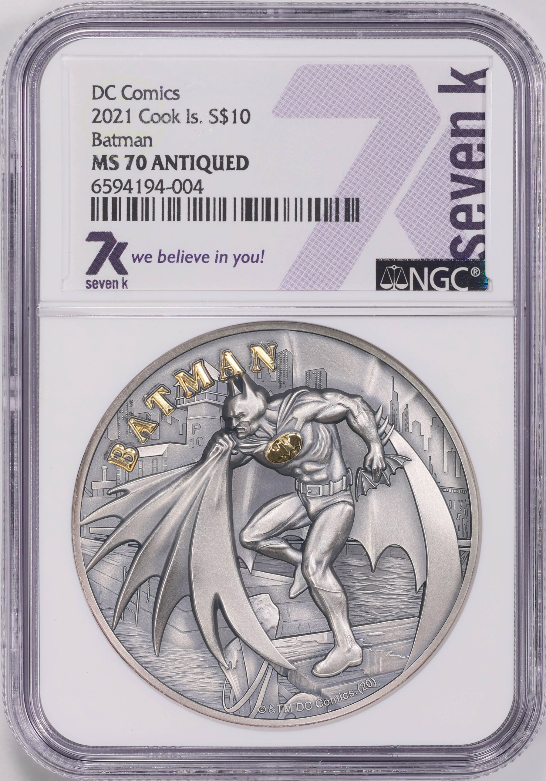 Cook Islands 2021 Silver $10 DC Comics Batman Antiqued KM-3159 NGC MS ...