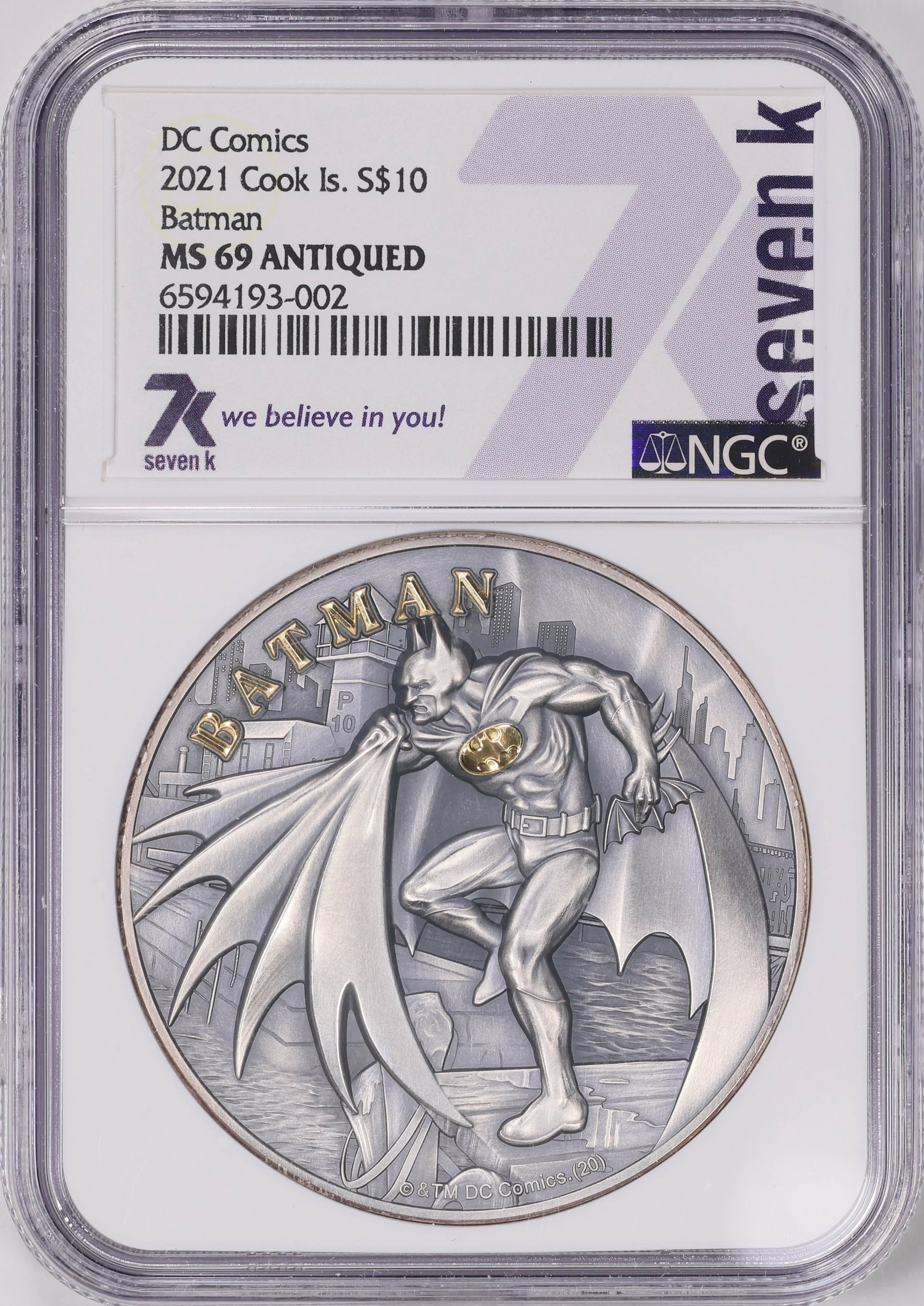 Cook Islands 2021 Silver $10 DC Comics Batman Antiqued KM-3159 NGC MS ...