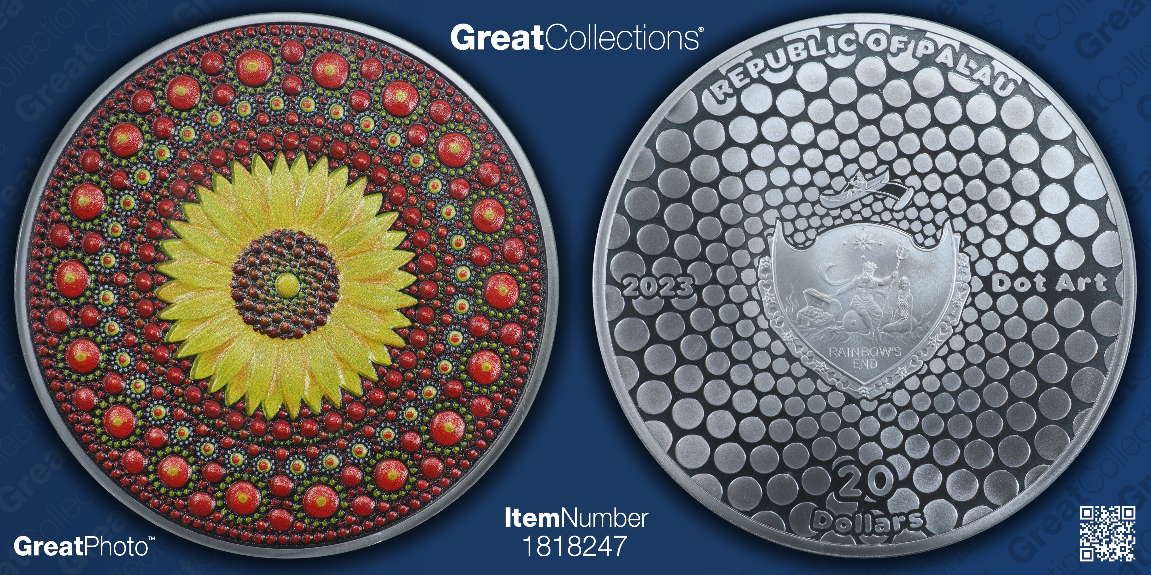 Palau 2023 Silver $20 Dot Art Four Seasons Summer Flower Colored NGC ...