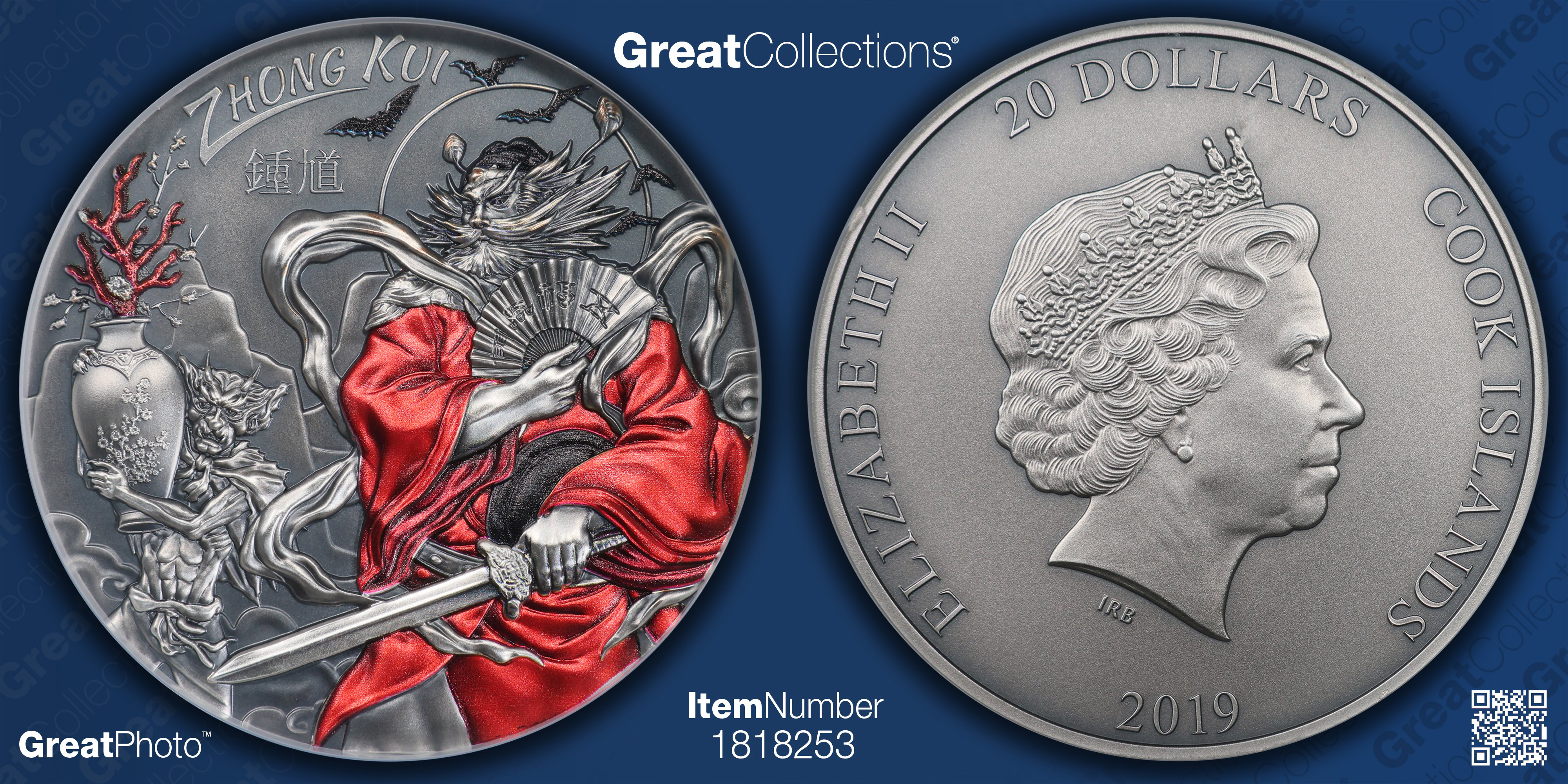 Cook Islands 2019 Silver $20 Silver Asian Mythology Zhong Kui Antiqued ...