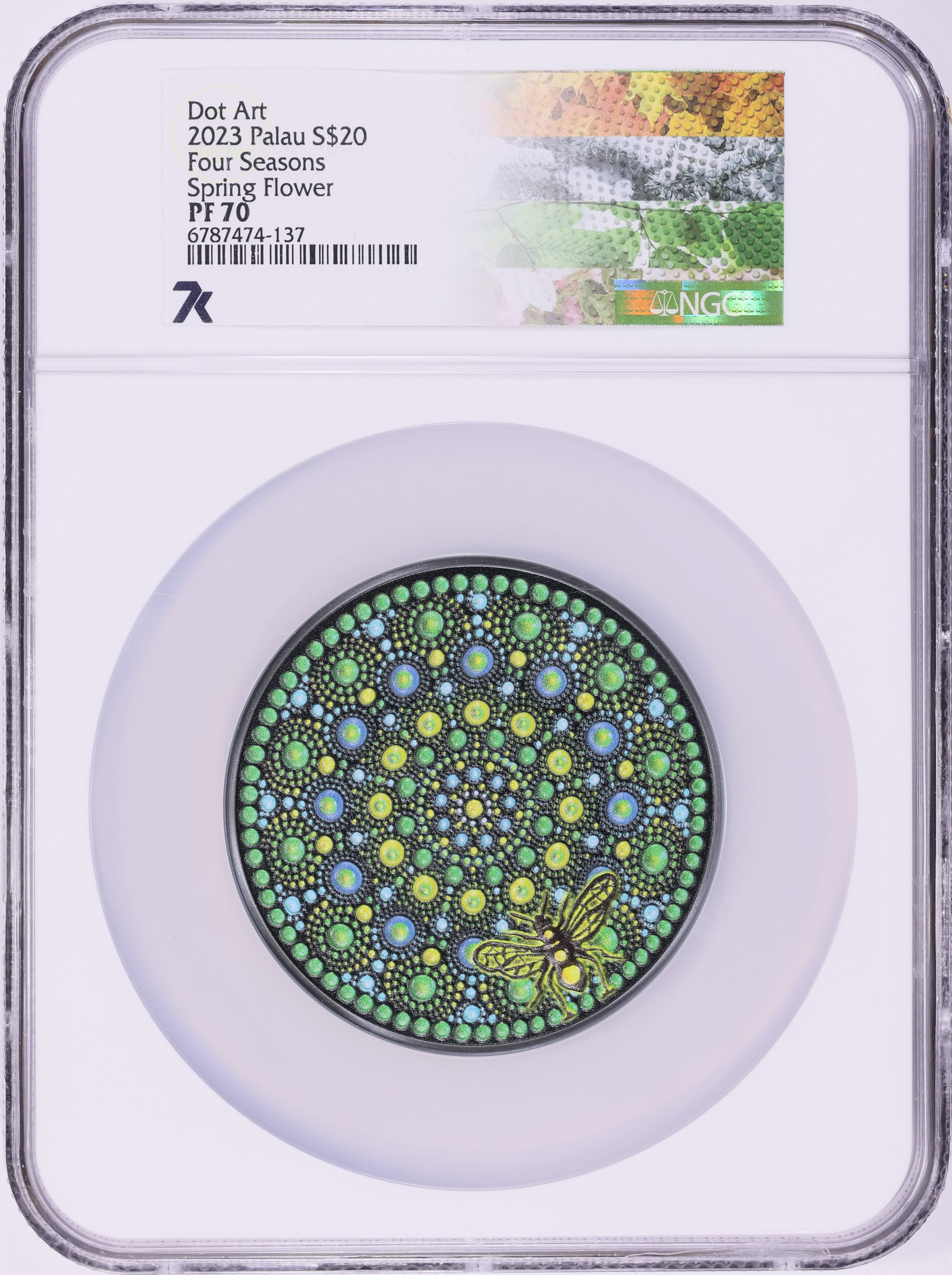 Palau 2023 Silver $20 Dot Art Four Seasons Spring Flower Colored NGC ...