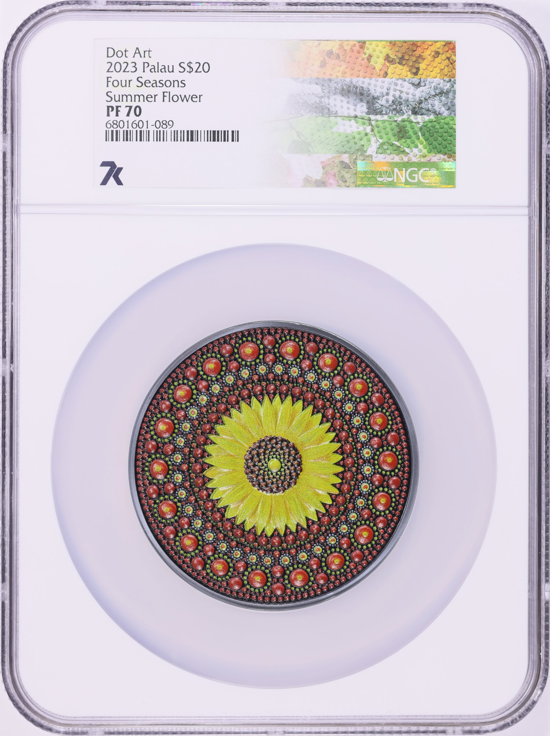 Palau 2023 Silver $20 Dot Art Four Seasons Summer Flower Colored NGC ...