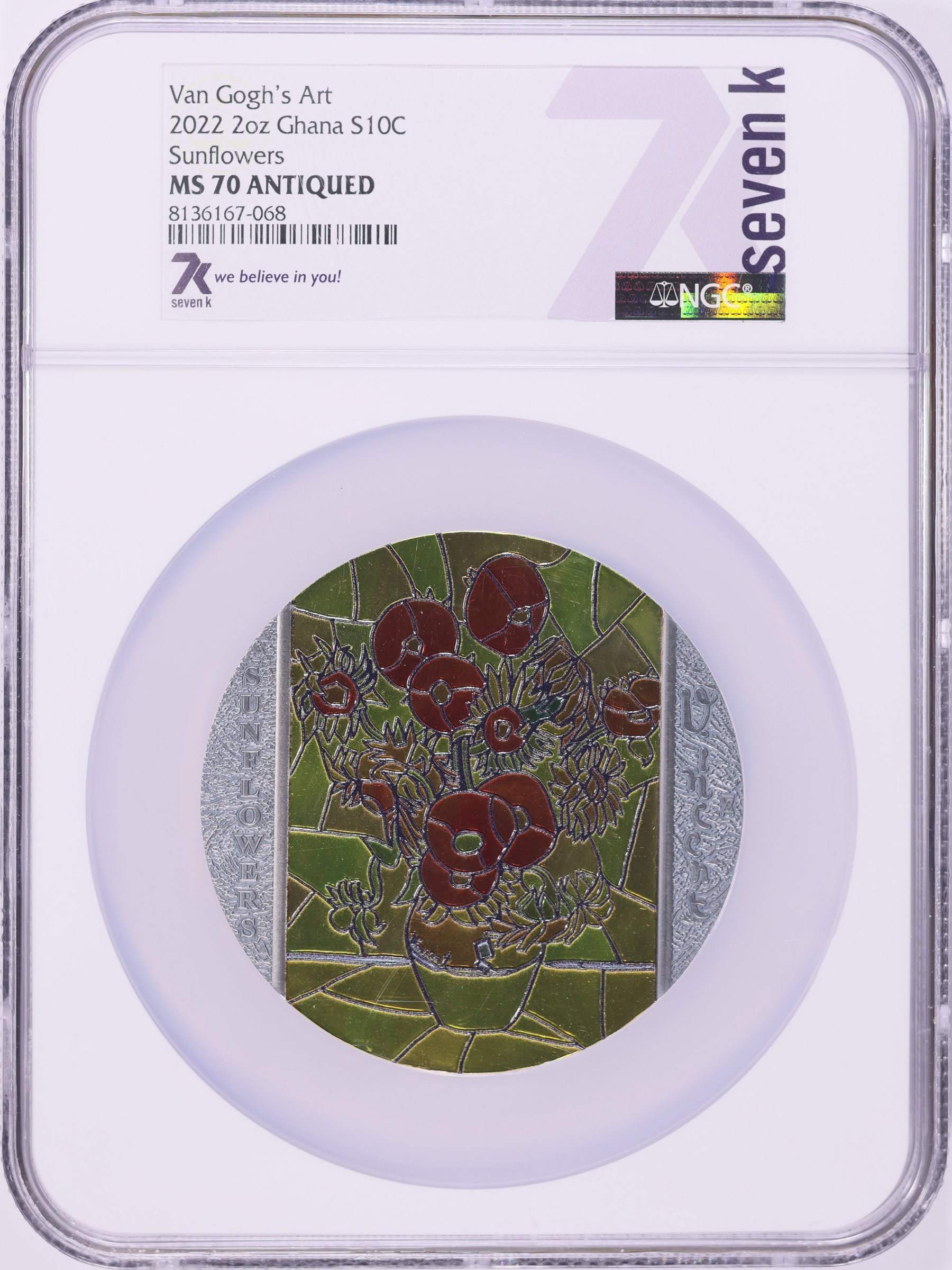 Ghana 2022 Silver 10 Cedis Sunflowers Van Gogh Antiqued KM-225 NGC MS ...