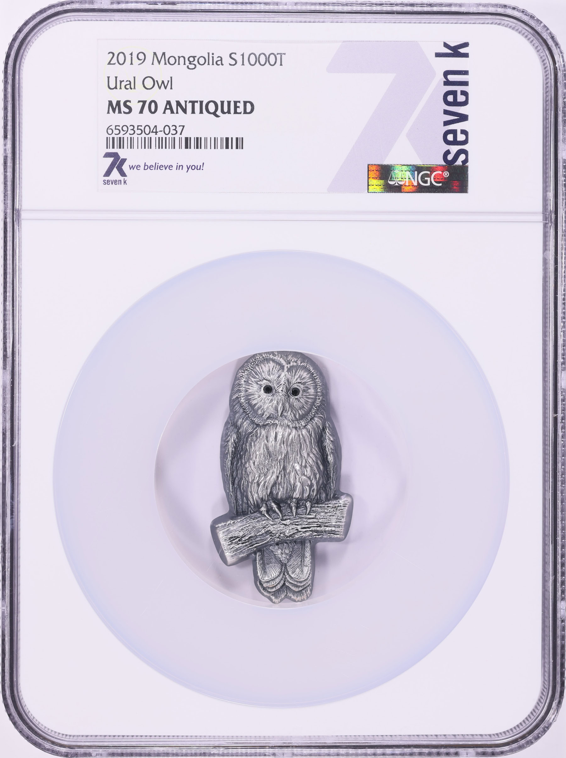 Mongolia 2019 Silver 1000 T Ural Owl Antiqued KM-394 NGC MS-70 (ASW = 1 ...