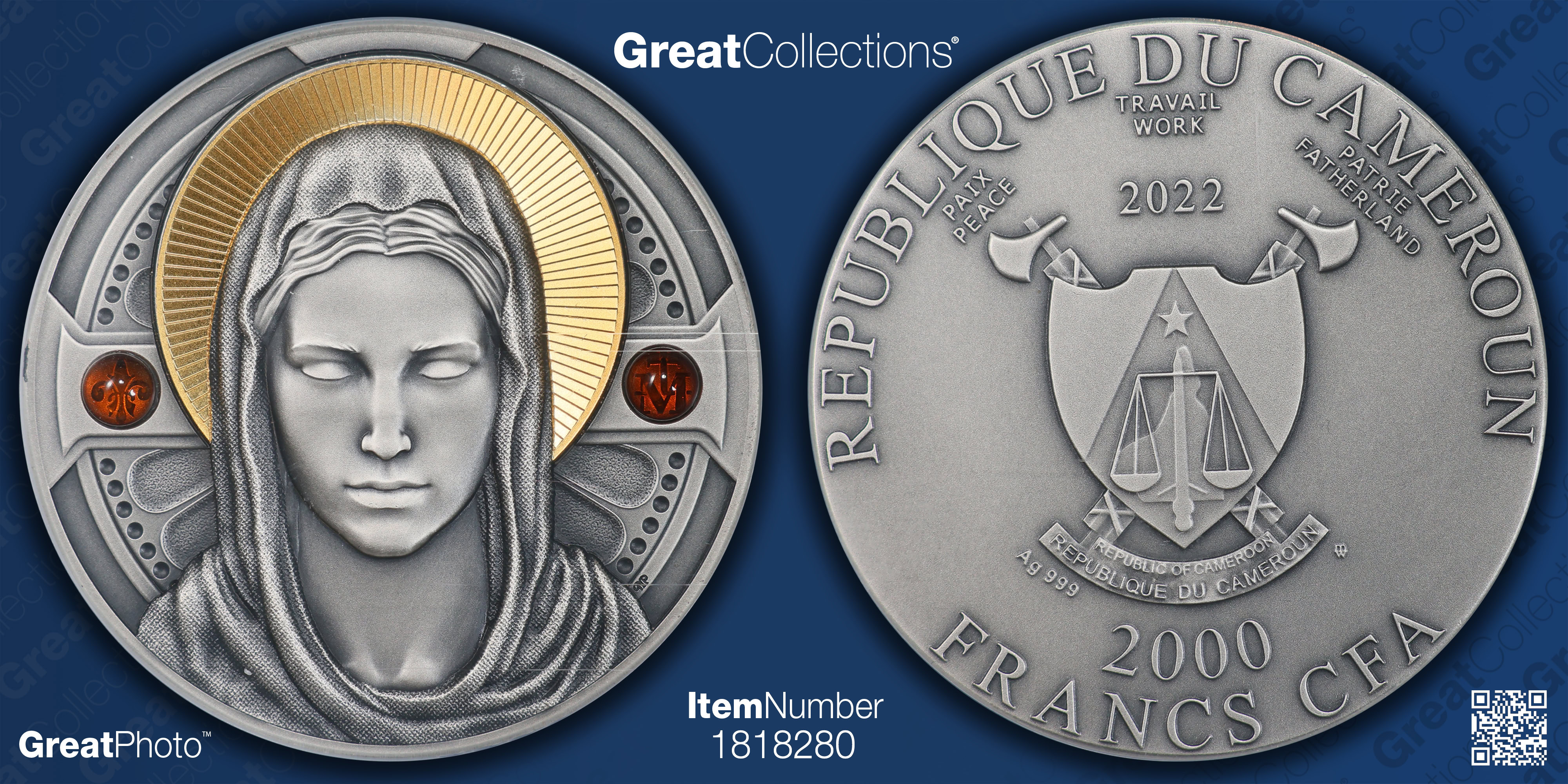 Cameroun 2022-MW Silver 2000 Francs Mary of Nazareth - Antiqued Gilt ...