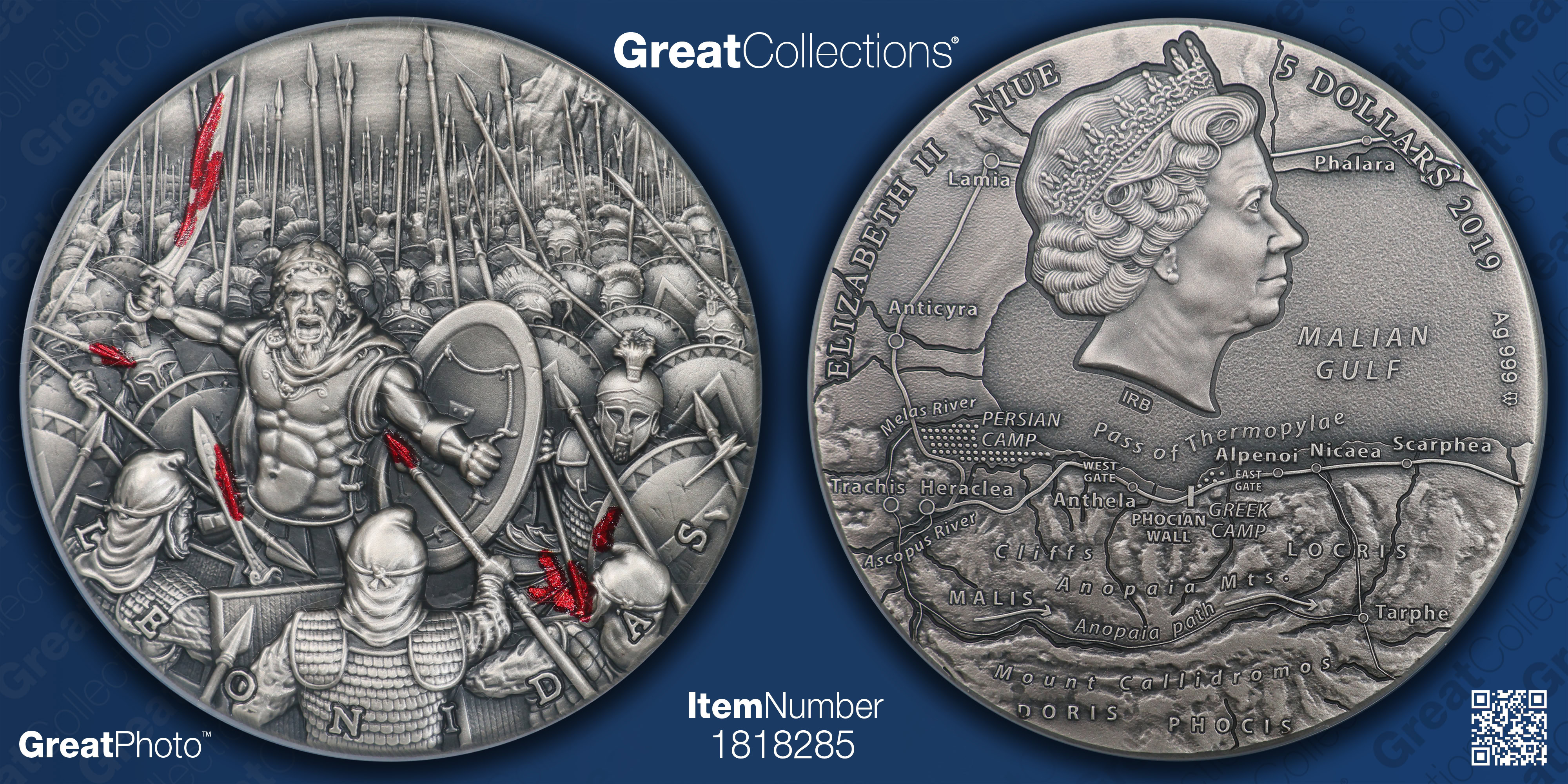 Niue 2019-MW Silver $5 Leonidas - Antiqued - Great Commanders KM-3402 ...