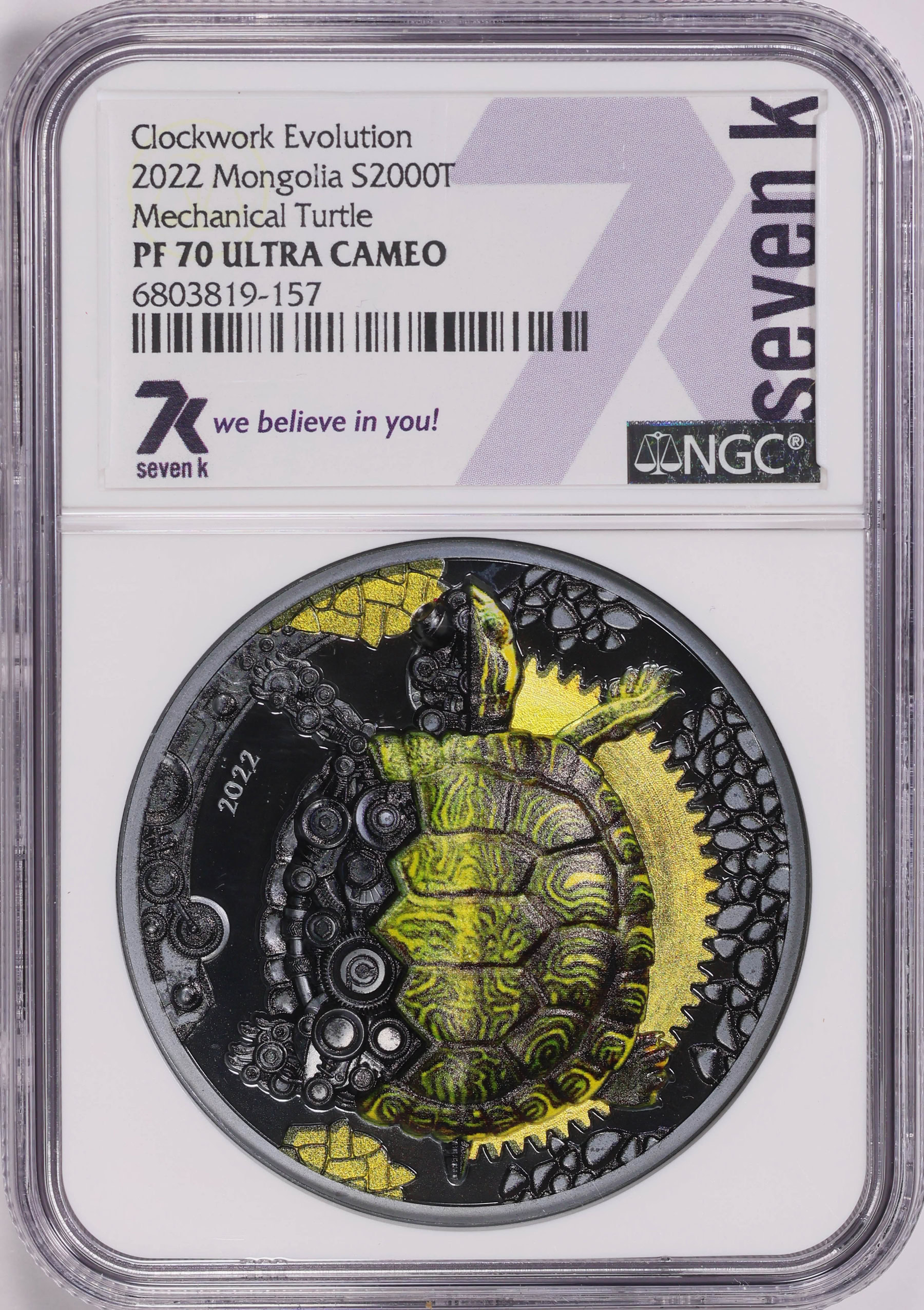 Mongolia 2022 Silver 2000 Tugnk Clockwork Evolution - Mechanical Turtle 3oz Black Proof NGC ...
