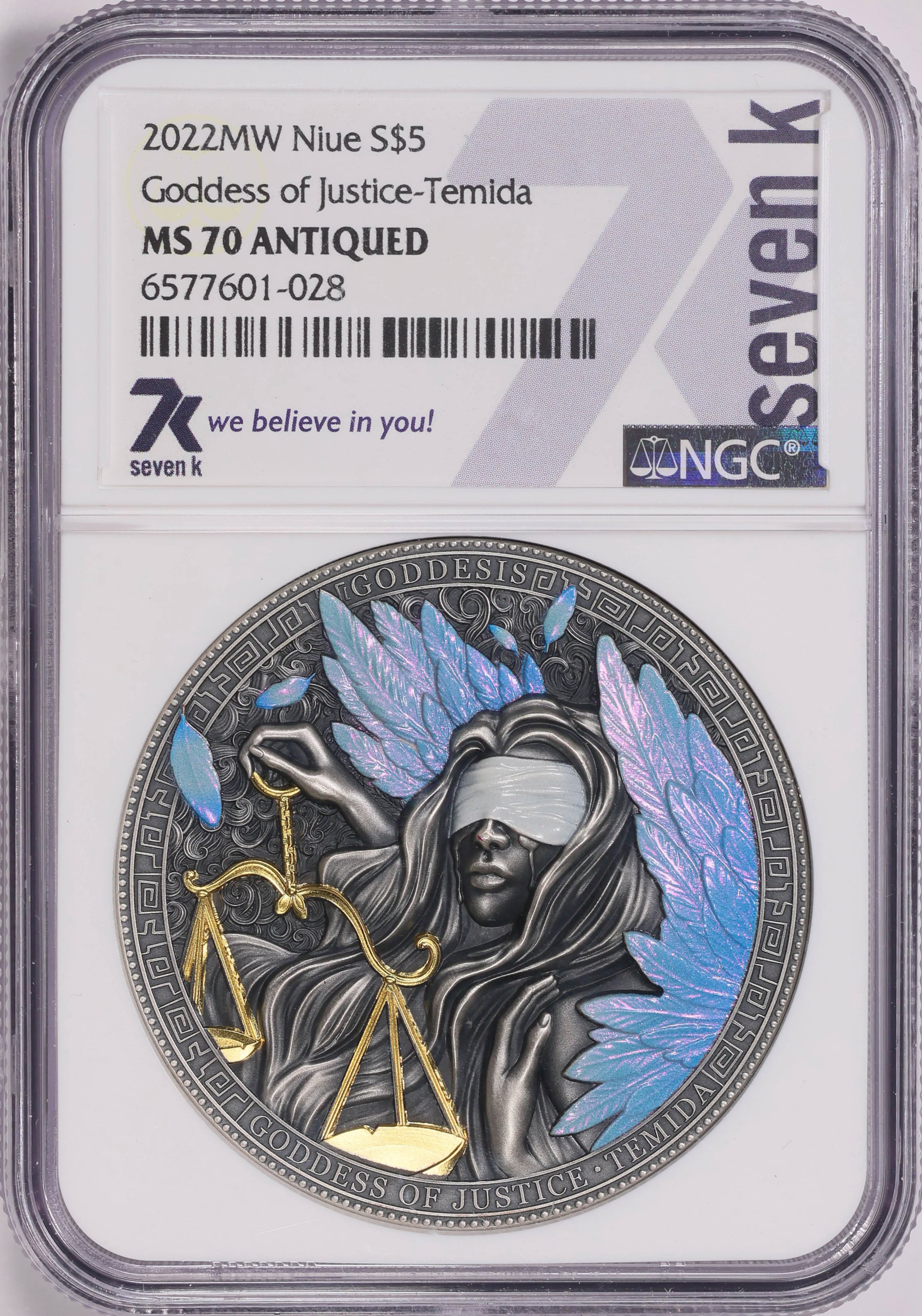 Niue 2022-MW Silver $5 Goddess of Justice - Temida Antiqued KM-5187 NGC ...