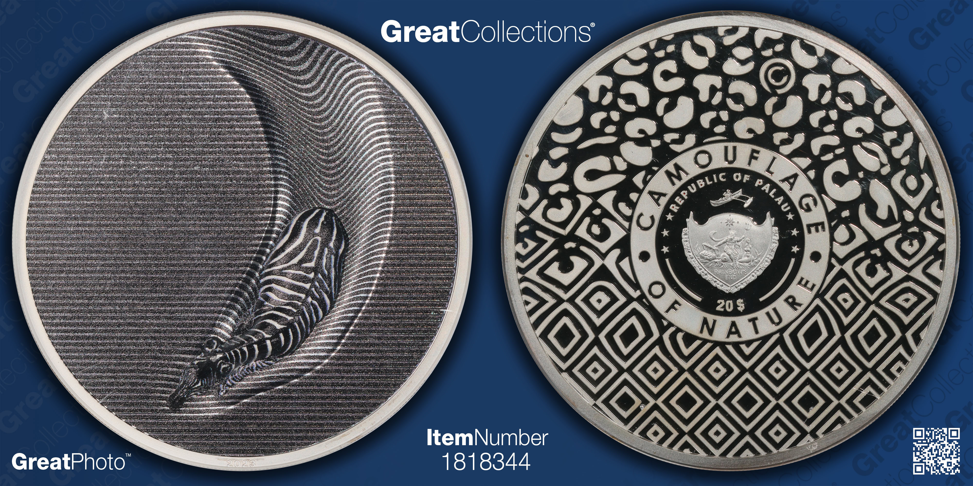 Palau 2023 Silver $20 Camouflage of Nature Zebra KM-996 NGC Proof-70 UC ...