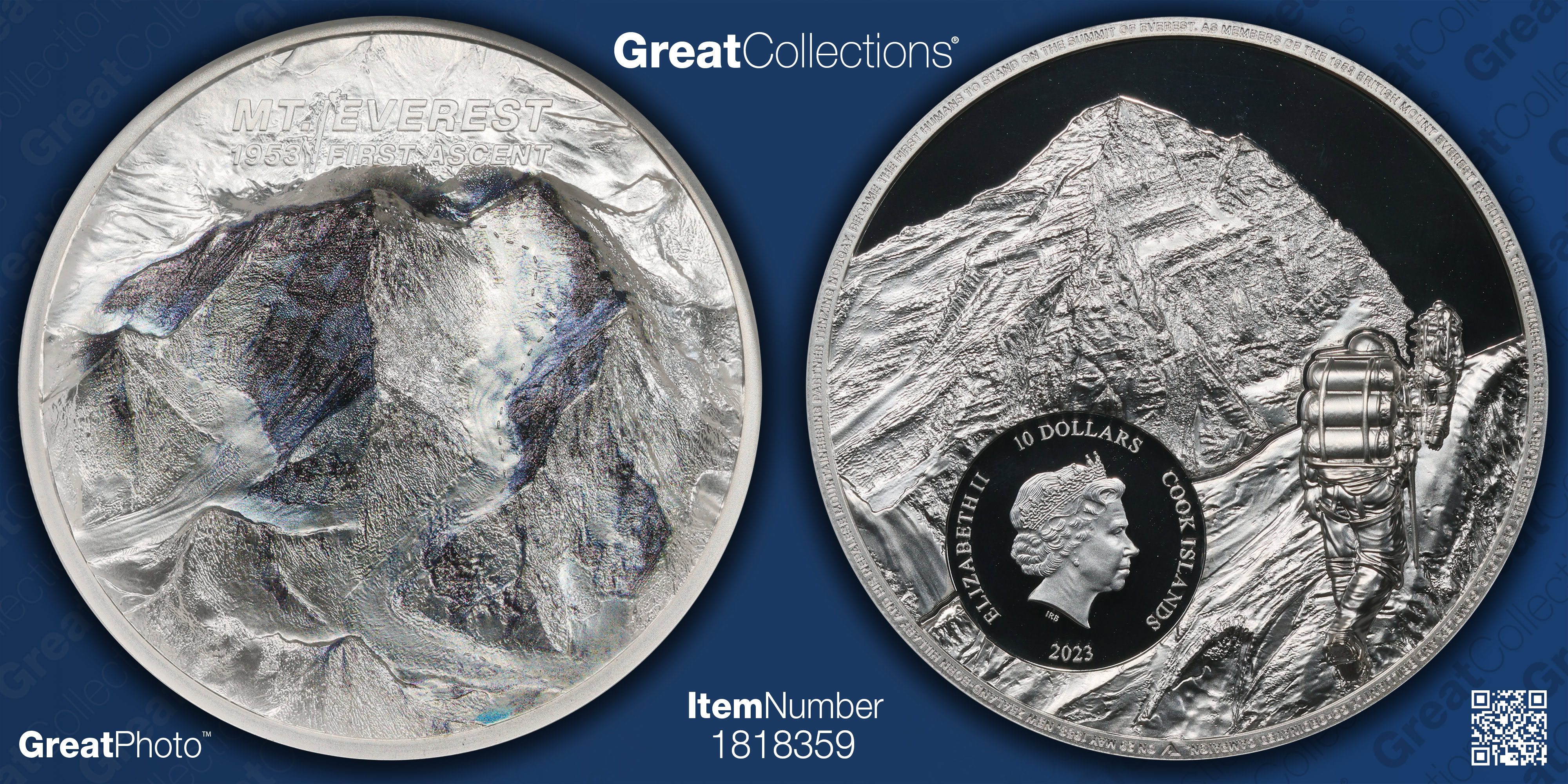Cook Islands 2023 Silver $10 Mt. Everest 1953 - High Relief NGC Proof ...