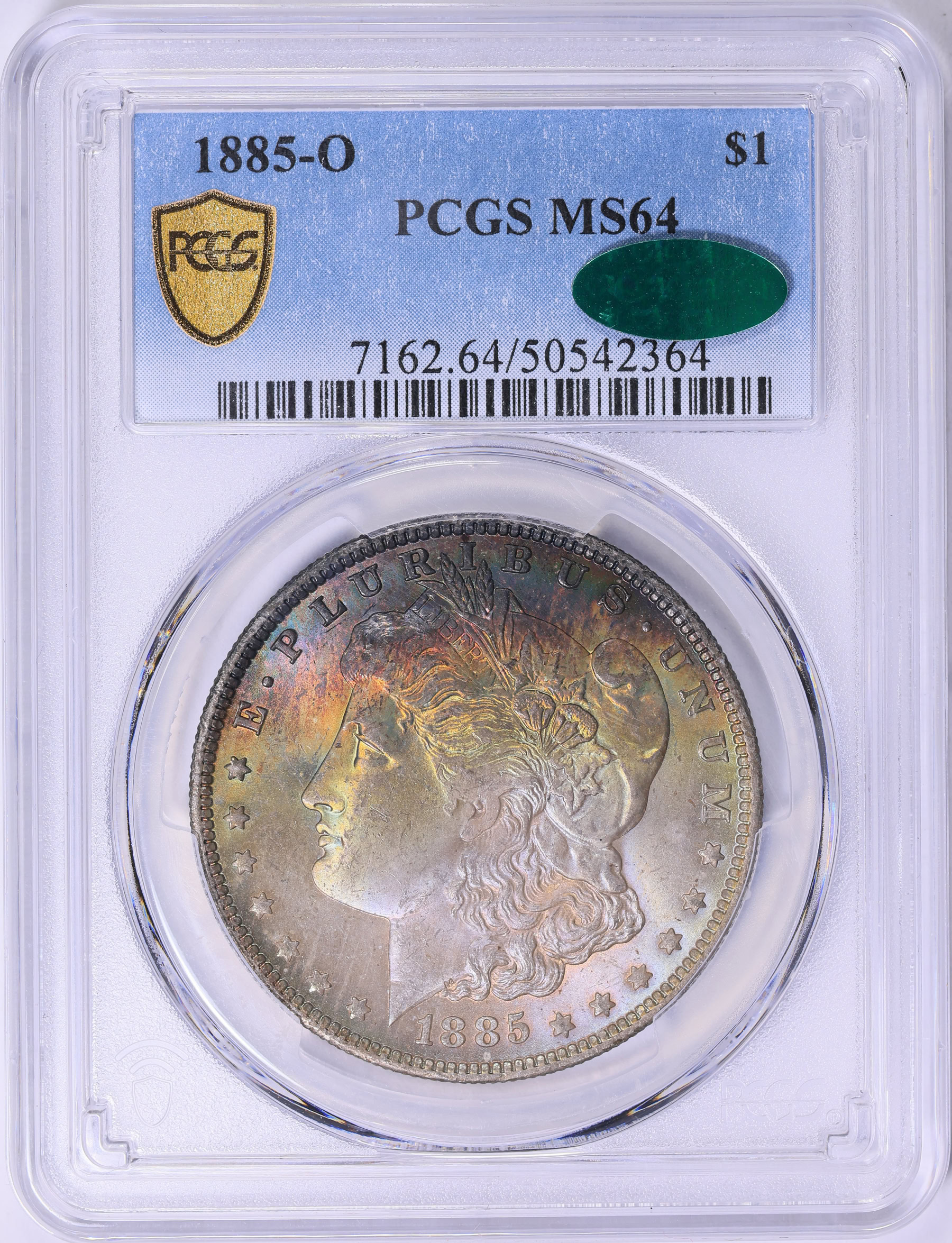 1885-O Morgan Silver Dollar PCGS MS-64 (CAC Green) (Toned) (Item 1818451) | GreatCollections ...