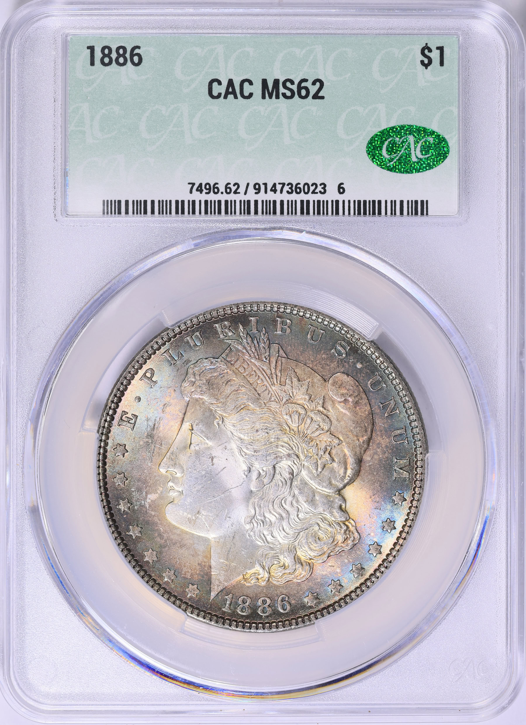1886 Morgan Silver Dollar CACG MS-62 (Toned) (Item 1818481) | GreatCollections Coin Auctions