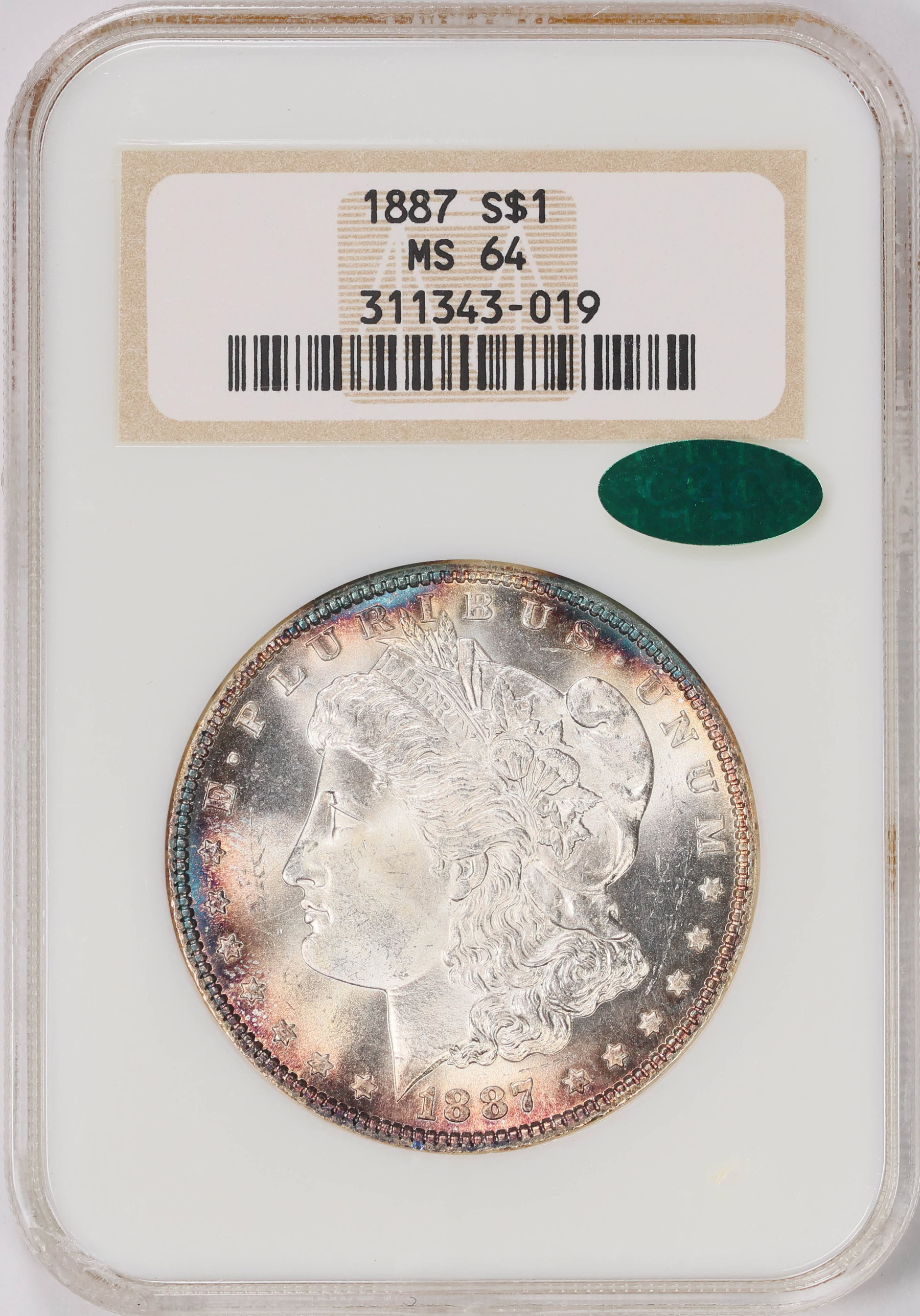 1887 Morgan Silver Dollar NGC MS-64 (CAC Green) OH (Toned) (Item 1818492) | GreatCollections ...