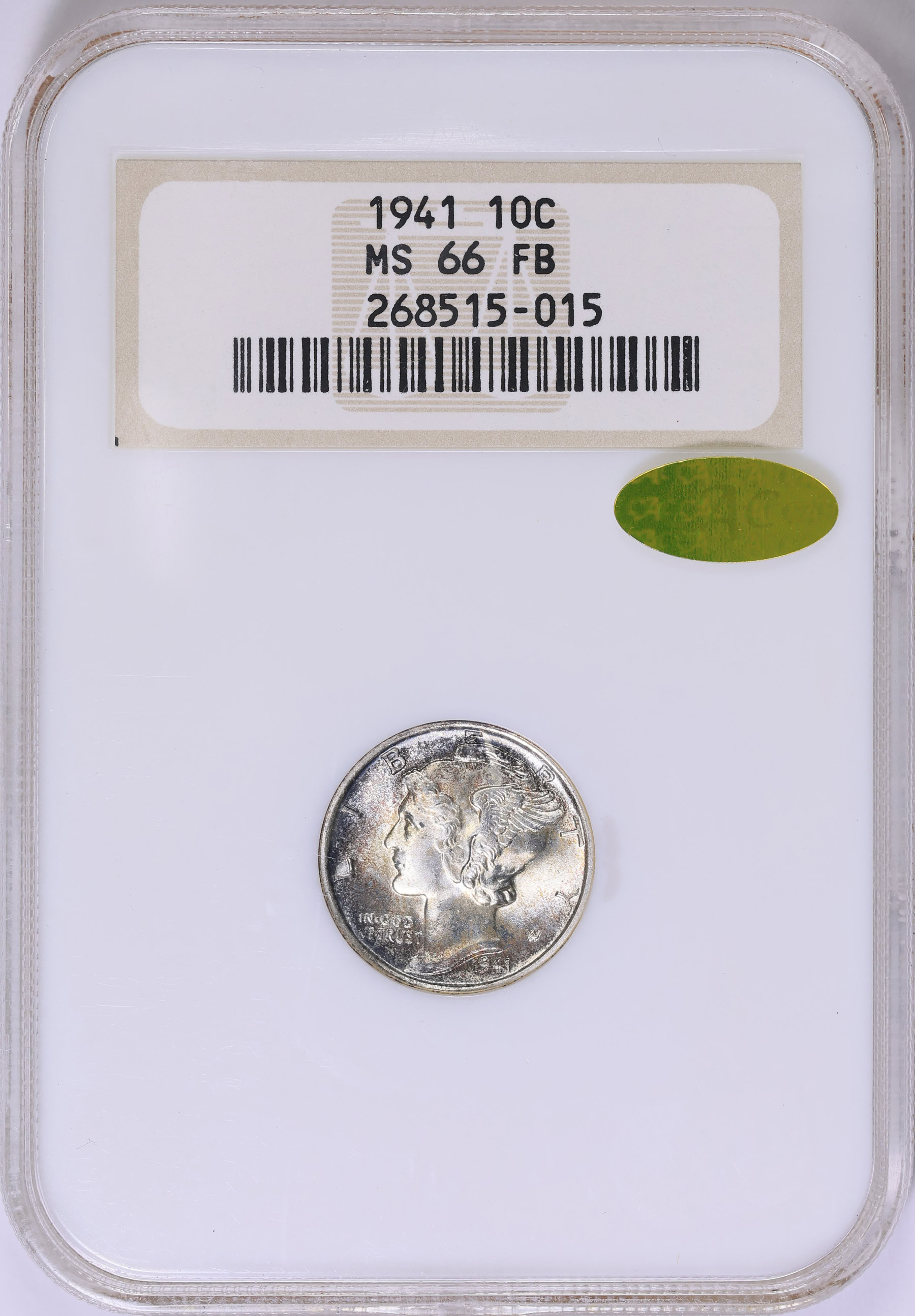 1941 Mercury Dime NGC MS-66 FB (CAC Gold) (Toned) OH (Item 1818504) | GreatCollections Coin Auctions