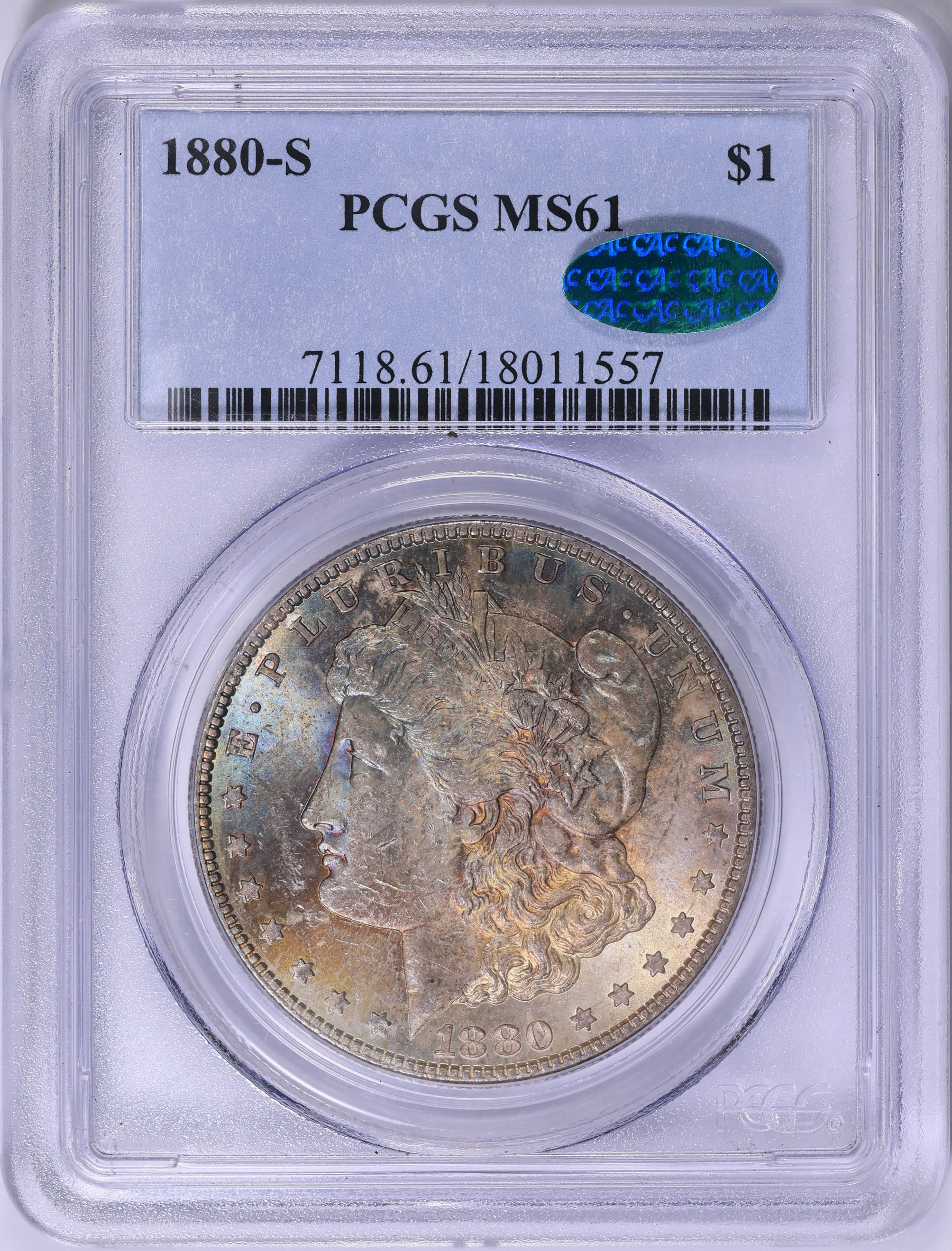 1880-S Morgan Silver Dollar PCGS MS-61 (CAC Green) (Toned) (Item 1818506) | GreatCollections ...