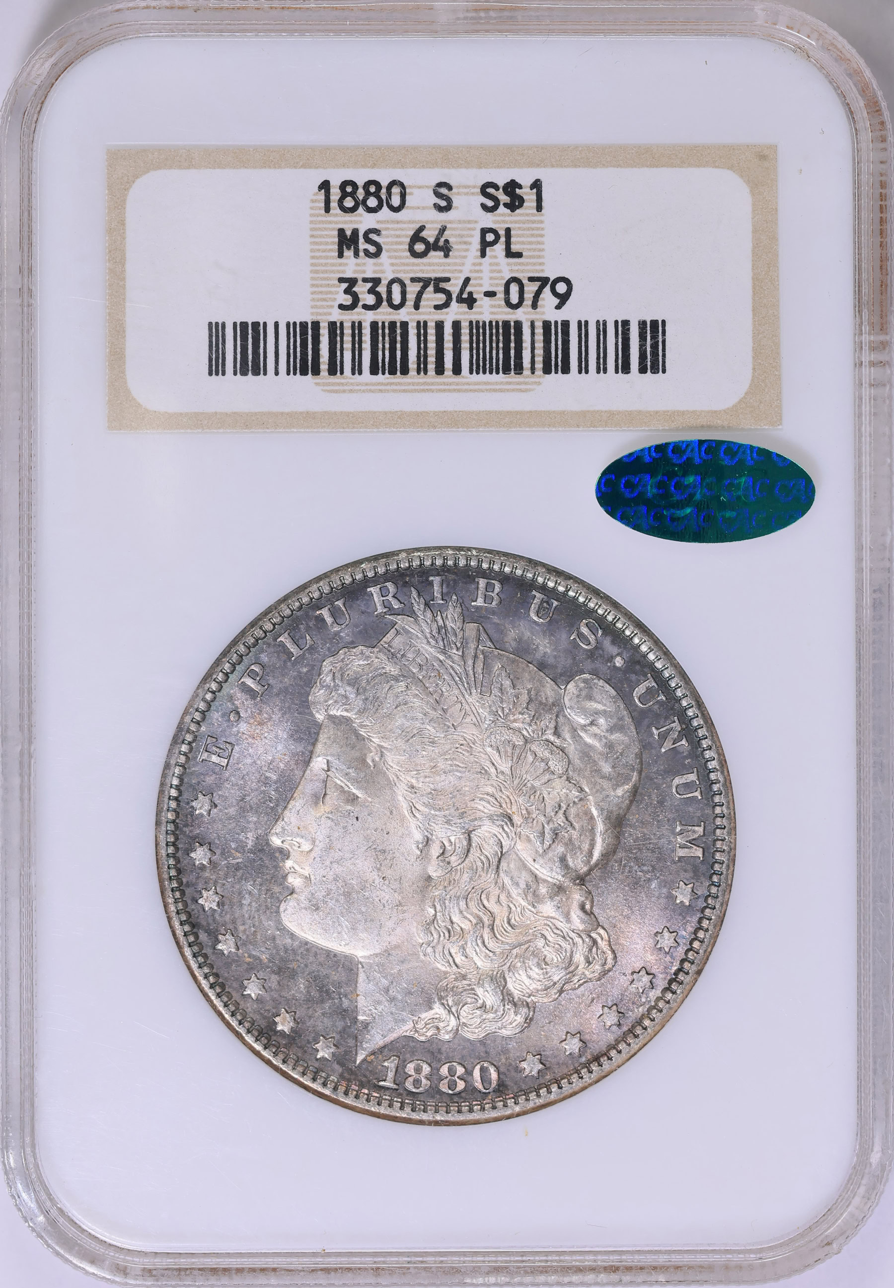 1880-S Morgan Silver Dollar NGC MS-64 PL (CAC Green) (Toned) OH (Item 1818507 ...