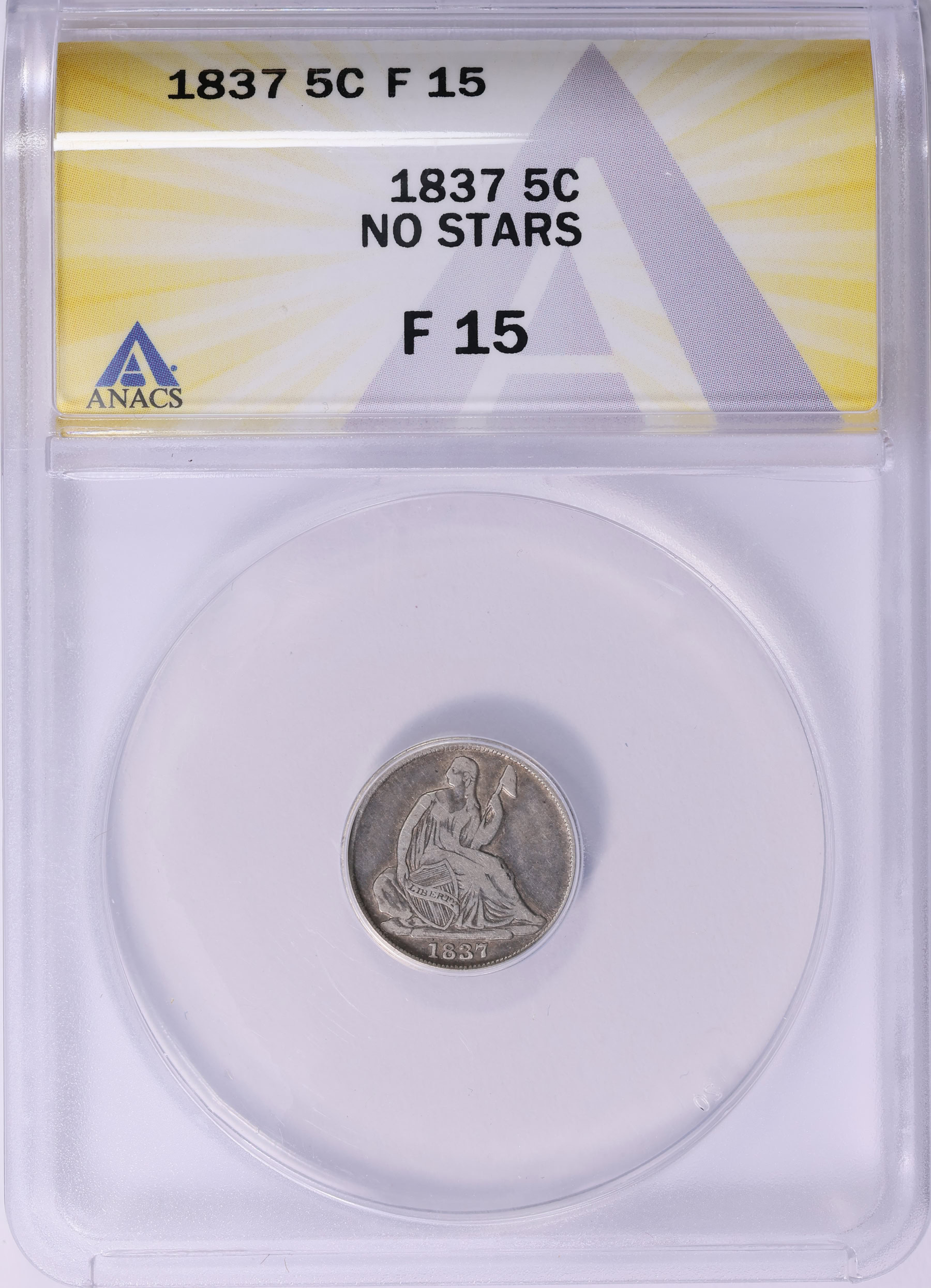 1837 Seated Liberty Half Dime No Stars ANACS F-15 (Item 1818539 ...