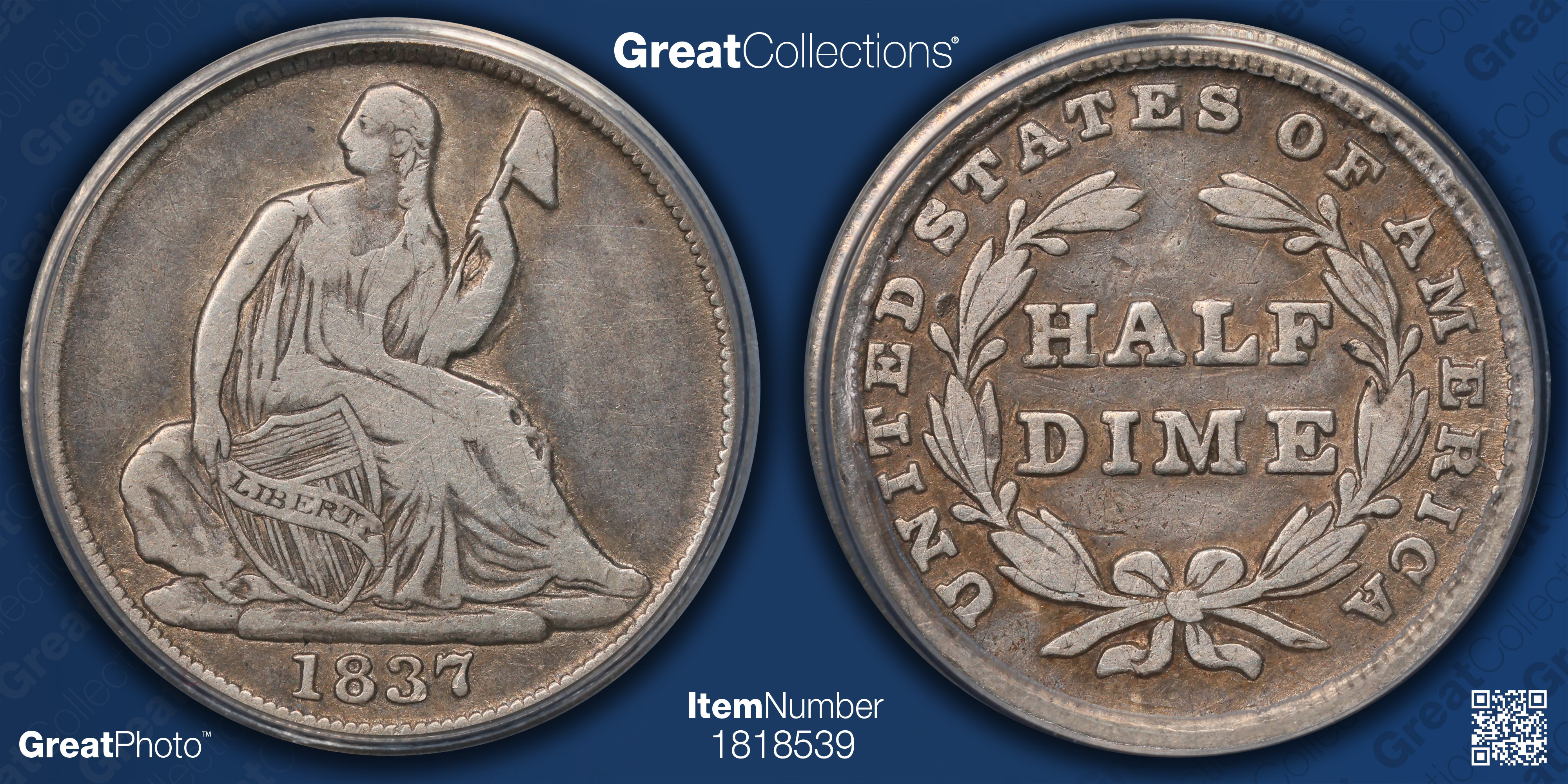 1837 Seated Liberty Half Dime No Stars ANACS F-15 (Item 1818539 ...