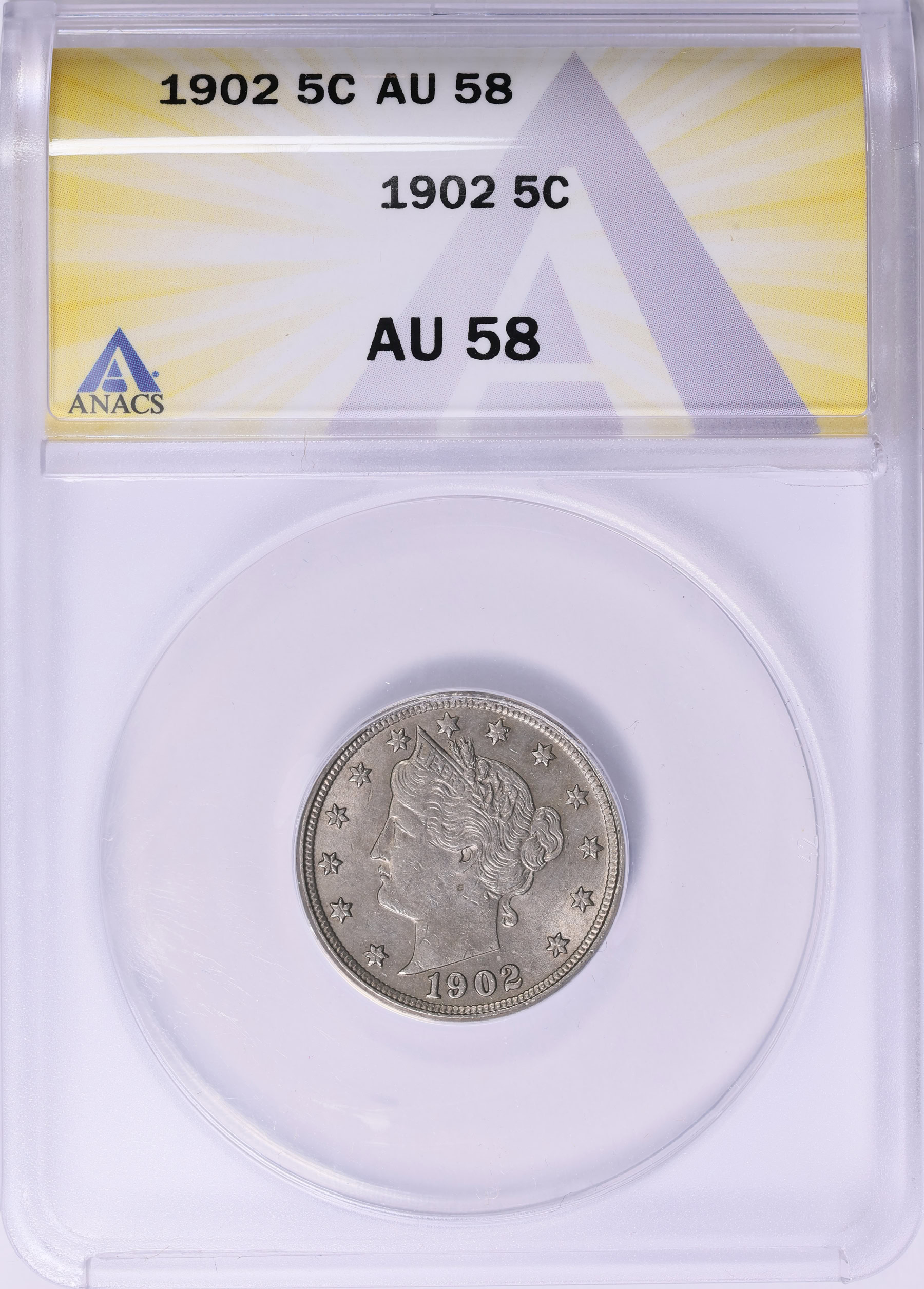 1902 Liberty Nickel ANACS AU-58 (Item 1818557) | GreatCollections Coin Auctions