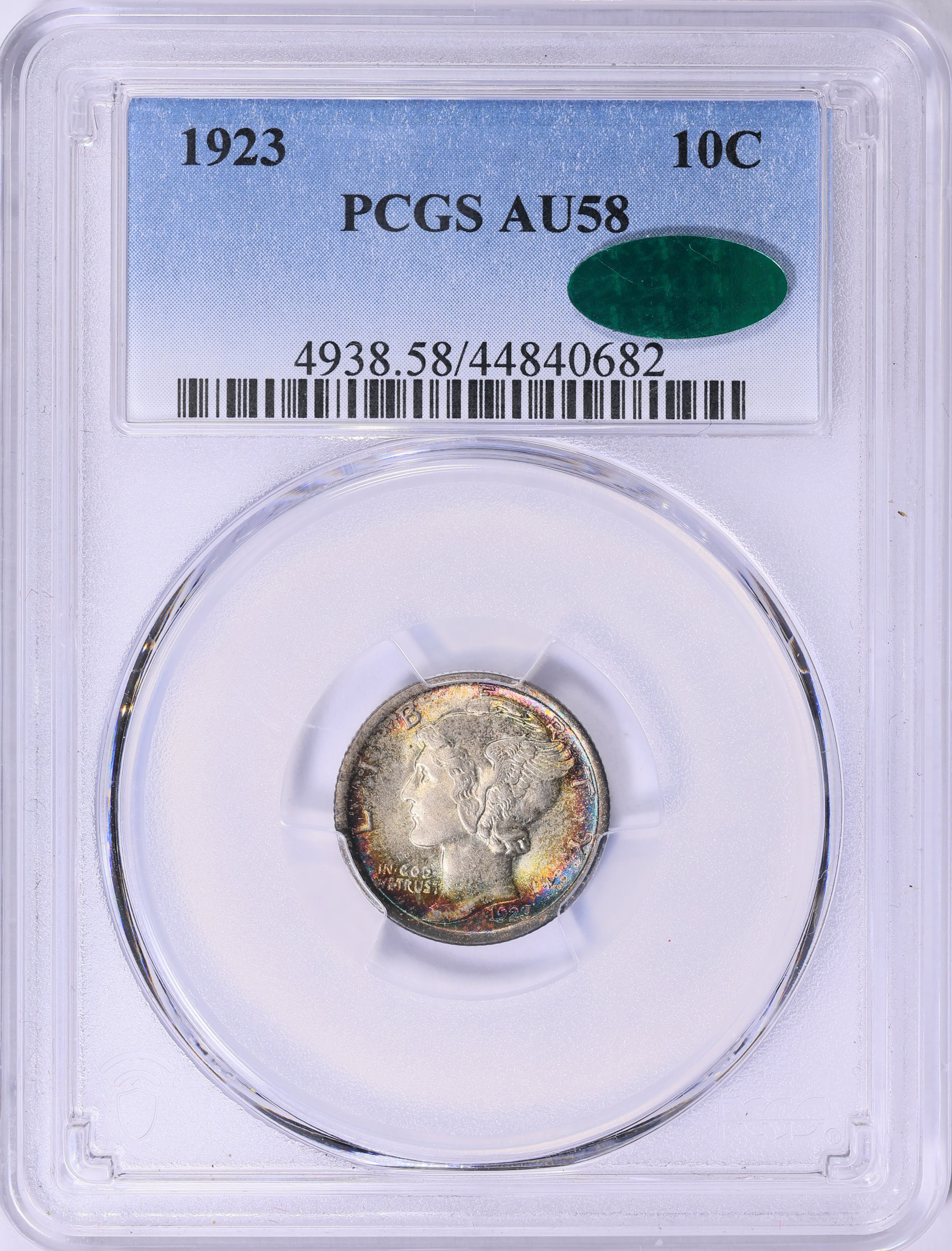 1923 Mercury Dime PCGS AU-58 (CAC Green) (Toned) (Item 1818650) | GreatCollections Coin Auctions