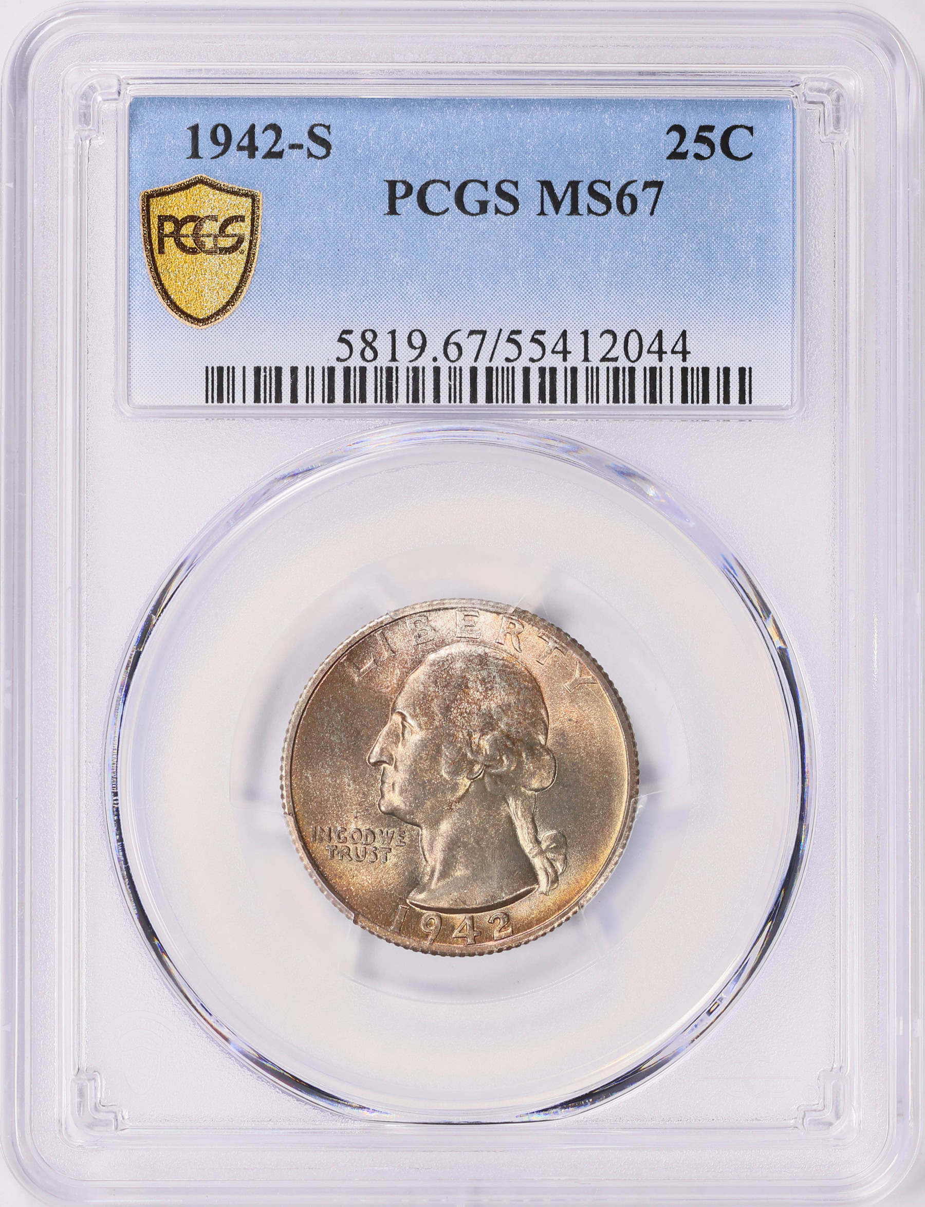 1942-S Washington Quarter PCGS MS-67 (Toned) (Item 1818704) | GreatCollections Coin Auctions