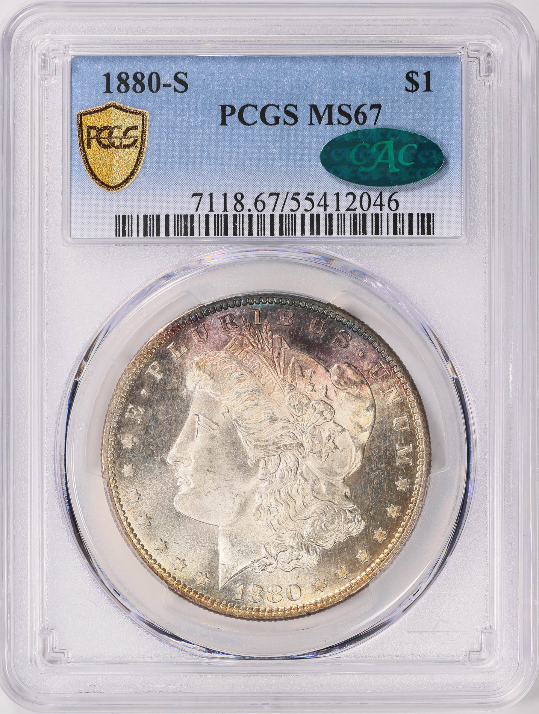 1880-S Morgan Silver Dollar PCGS MS-67 (CAC Green) (Toned) (Item 1818706) | GreatCollections ...