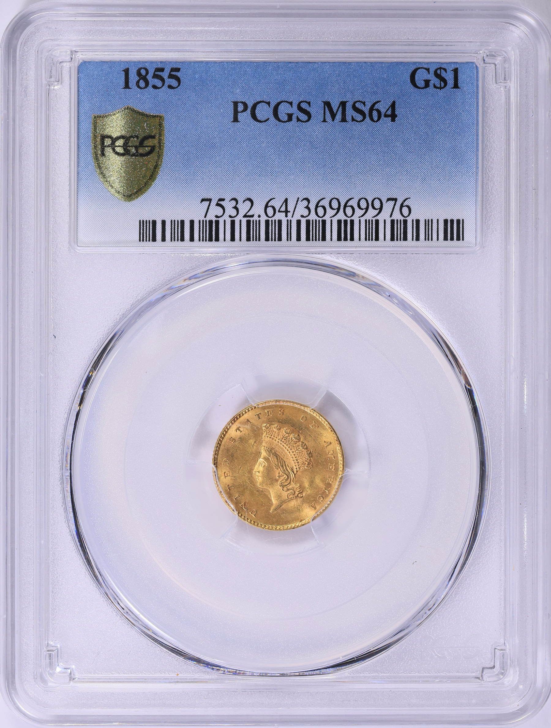 1855 Indian Princess Gold Dollar PCGS MS-64 (Item 1818712) | GreatCollections Coin Auctions
