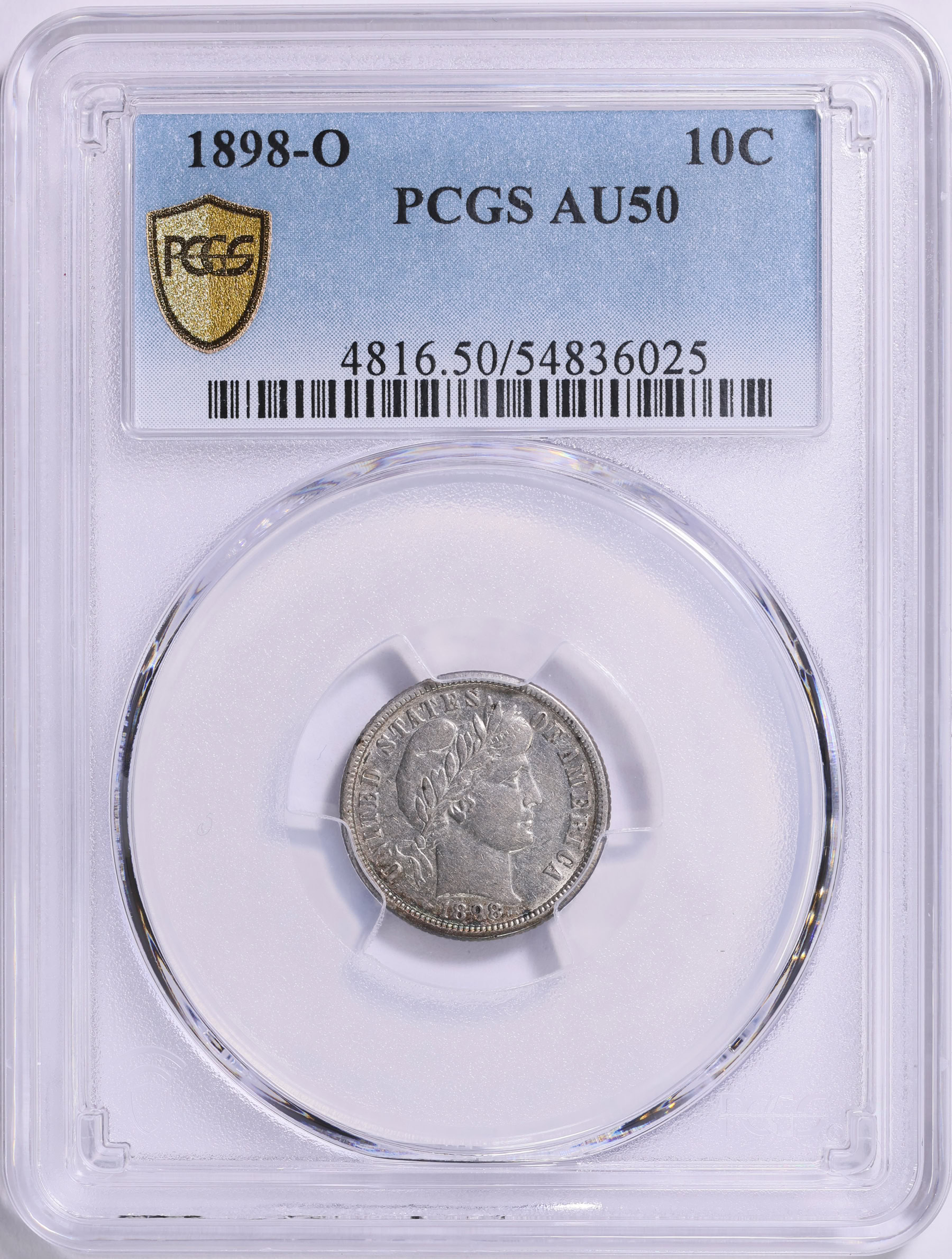 1898-O Barber Dime PCGS AU-50 (Item 1818737) | GreatCollections Coin Auctions