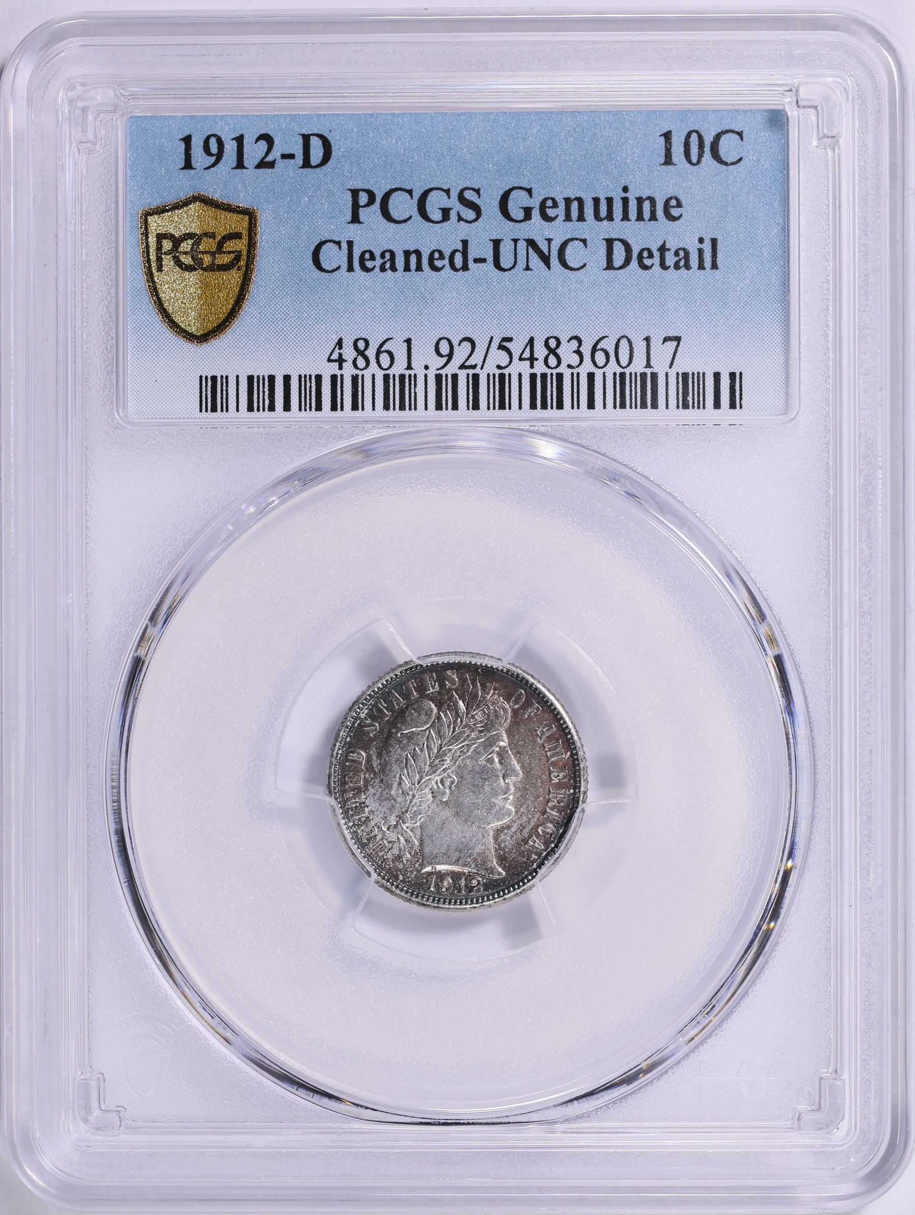1912-D Barber Dime PCGS Genuine Unc Details (Item 1818739) | GreatCollections Coin Auctions