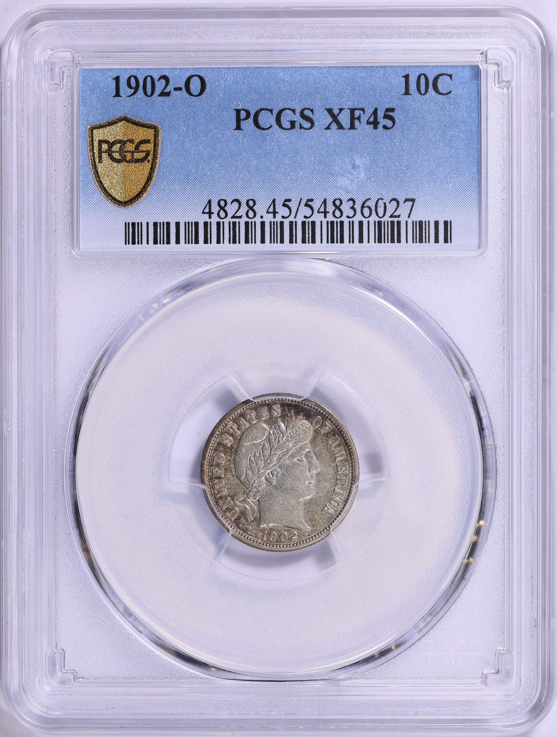 1902-O Barber Dime PCGS XF-45 (Toned) (Item 1818741) | GreatCollections Coin Auctions